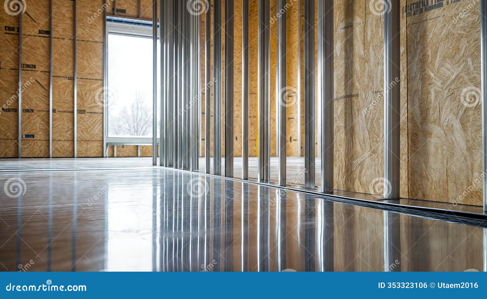 Metal Framing and Wood Sheathing Create Room Structure during ...