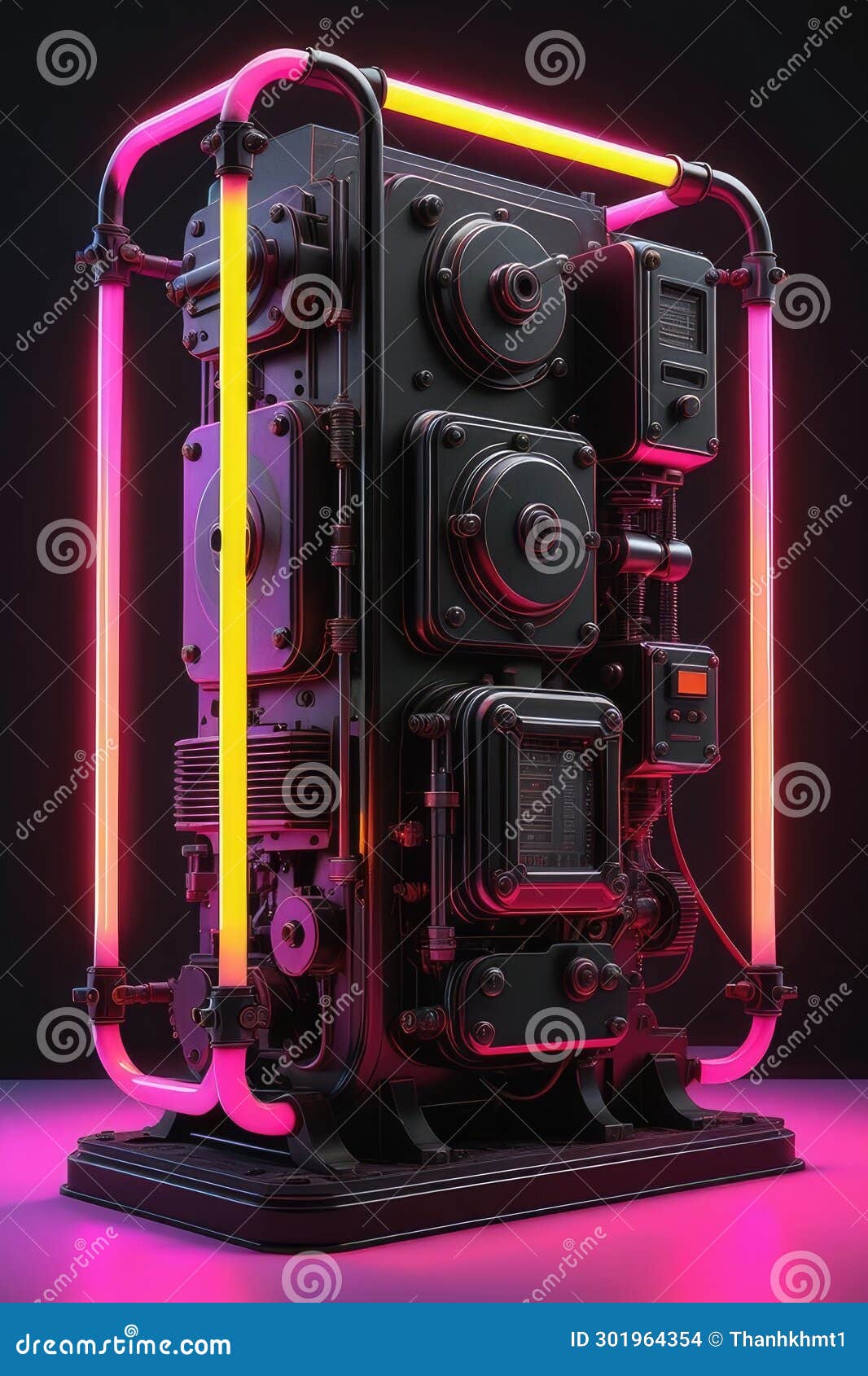 A Metal Futuristic Machine with Neon Lights, Vertical Composition Stock ...