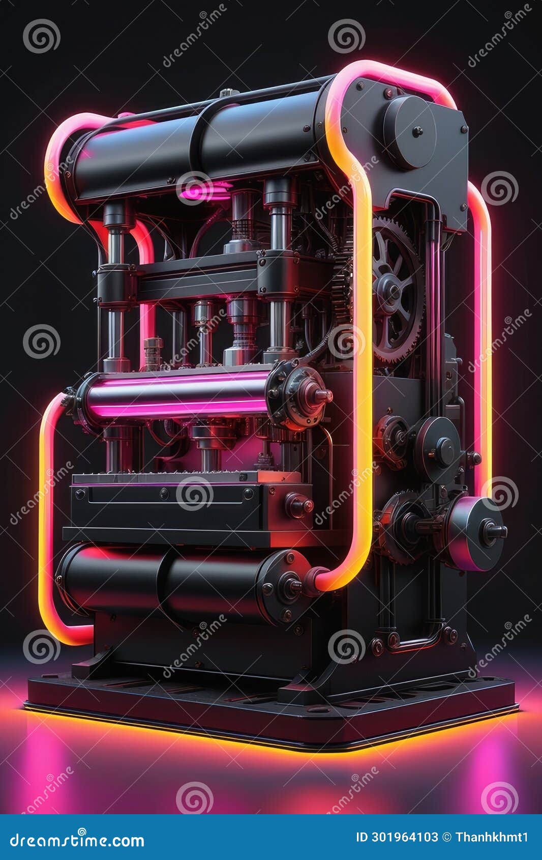 A Metal Futuristic Machine with Neon Lights, Vertical Composition Stock ...
