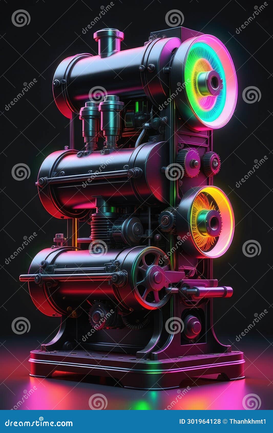 A Metal Futuristic Machine with Neon Lights, Vertical Composition Stock ...