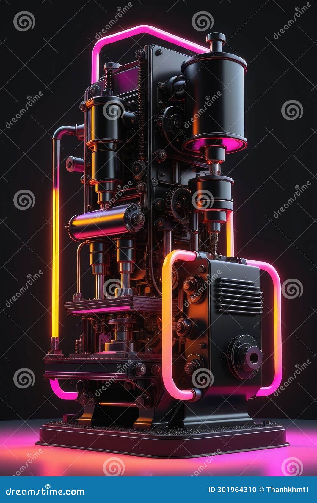 A Metal Futuristic Machine with Neon Lights, Vertical Composition Stock ...