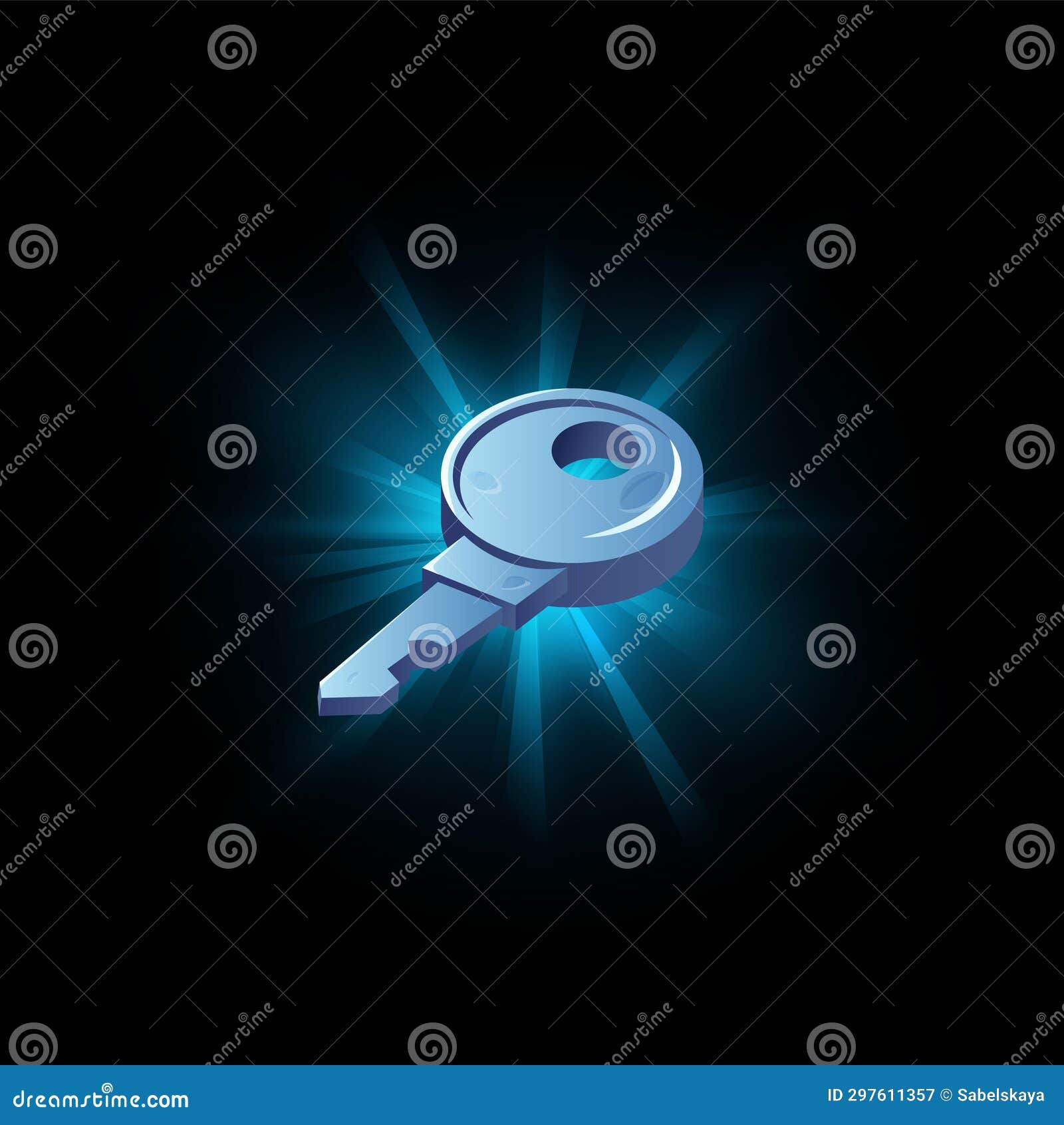 Metal Game Key with Blue Glow, Magic Game Ui Element, Password Symbol ...