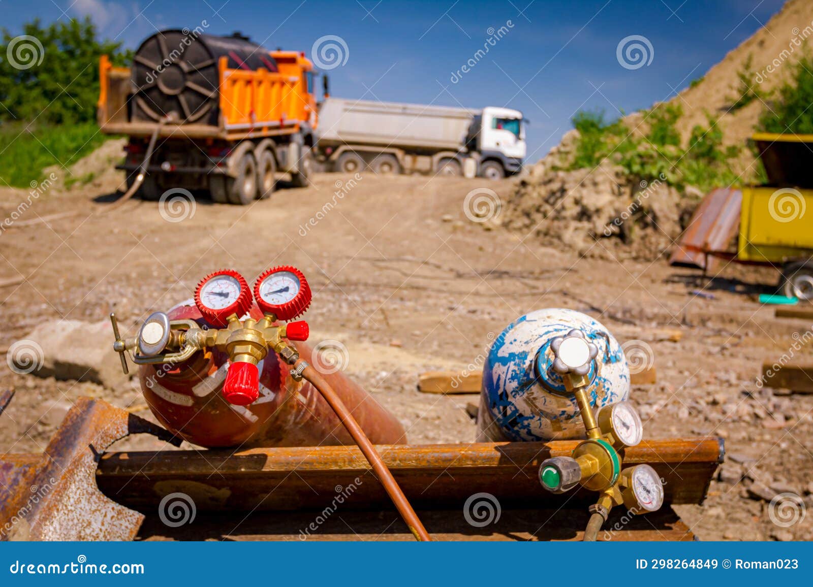 Metal Gas Acetylene Cylinder Containers with Oxygen and Nitrogen Placed ...