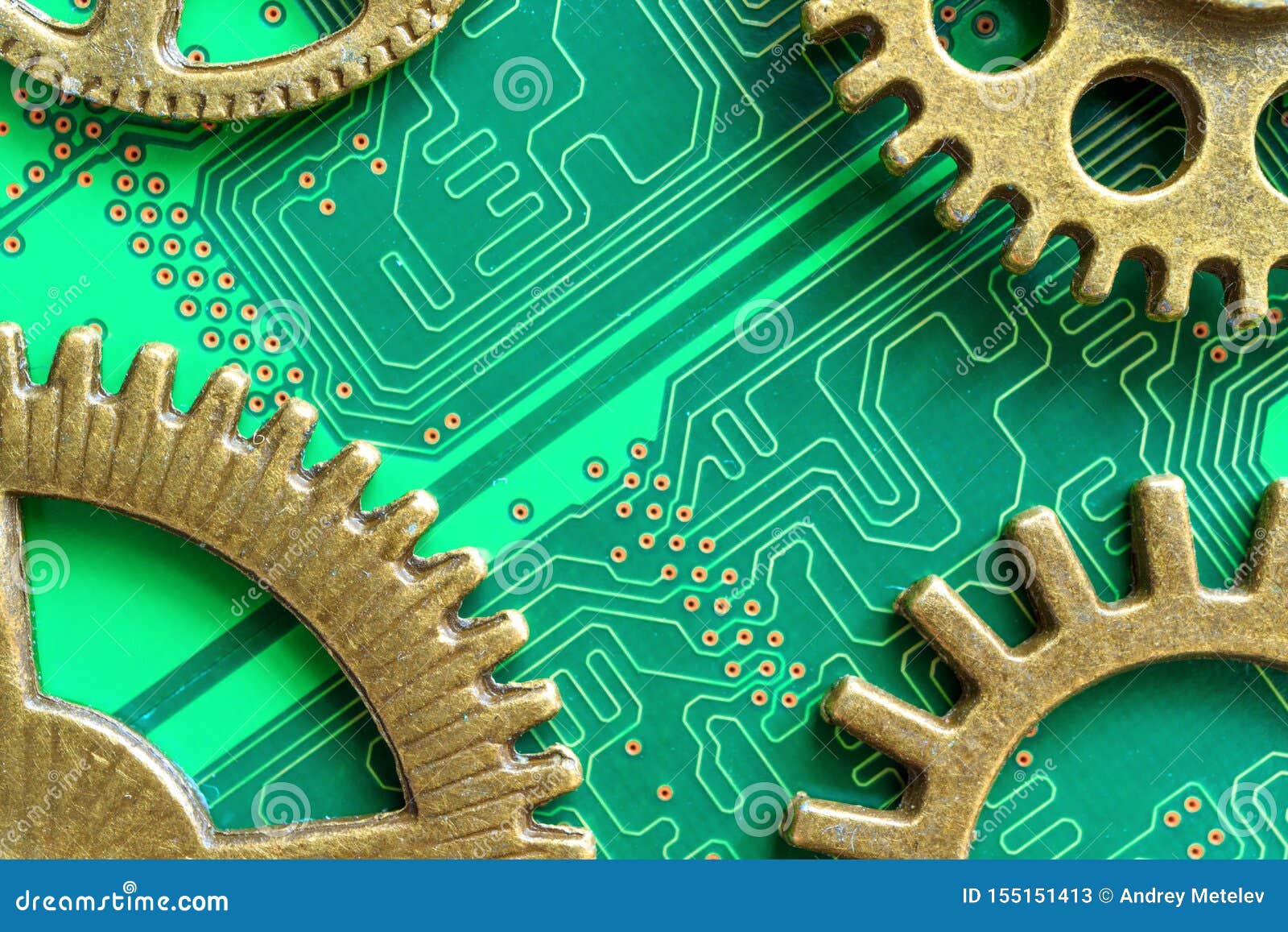 Metal Gears Made of Brass on a Green Chip Background Stock Image ...