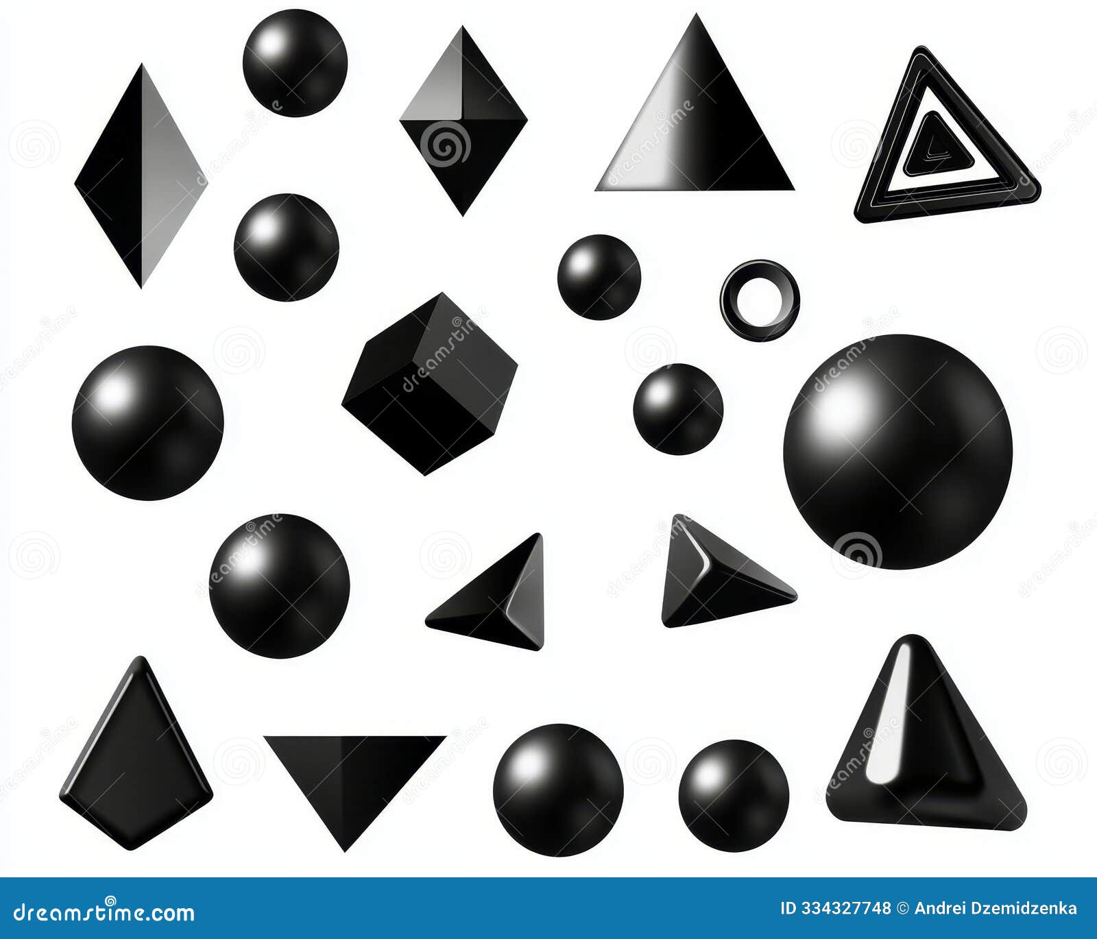 Metal Geometric Shapes Objects in 3D. Isolated on White Background with ...