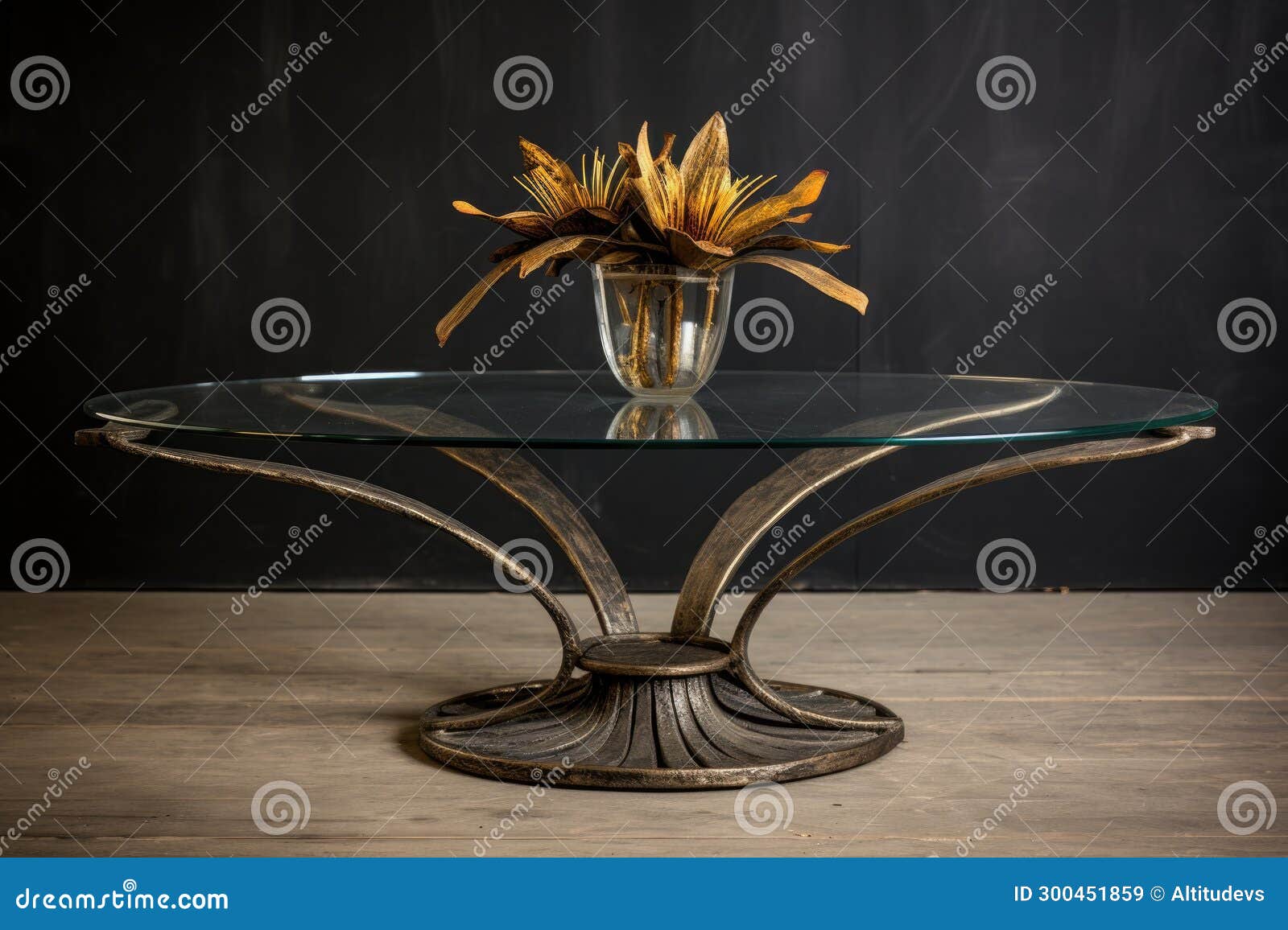 A Metal and Glass Coffee Table with a Vase on Top Stock Image - Image ...