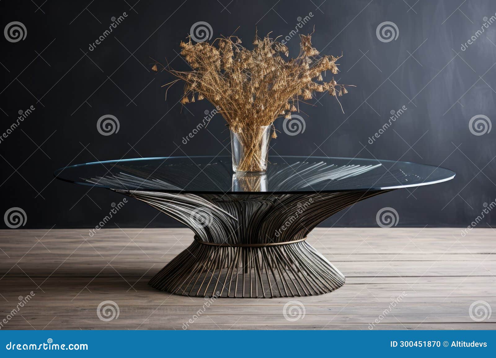 A Metal and Glass Coffee Table with a Vase on Top Stock Photo - Image ...