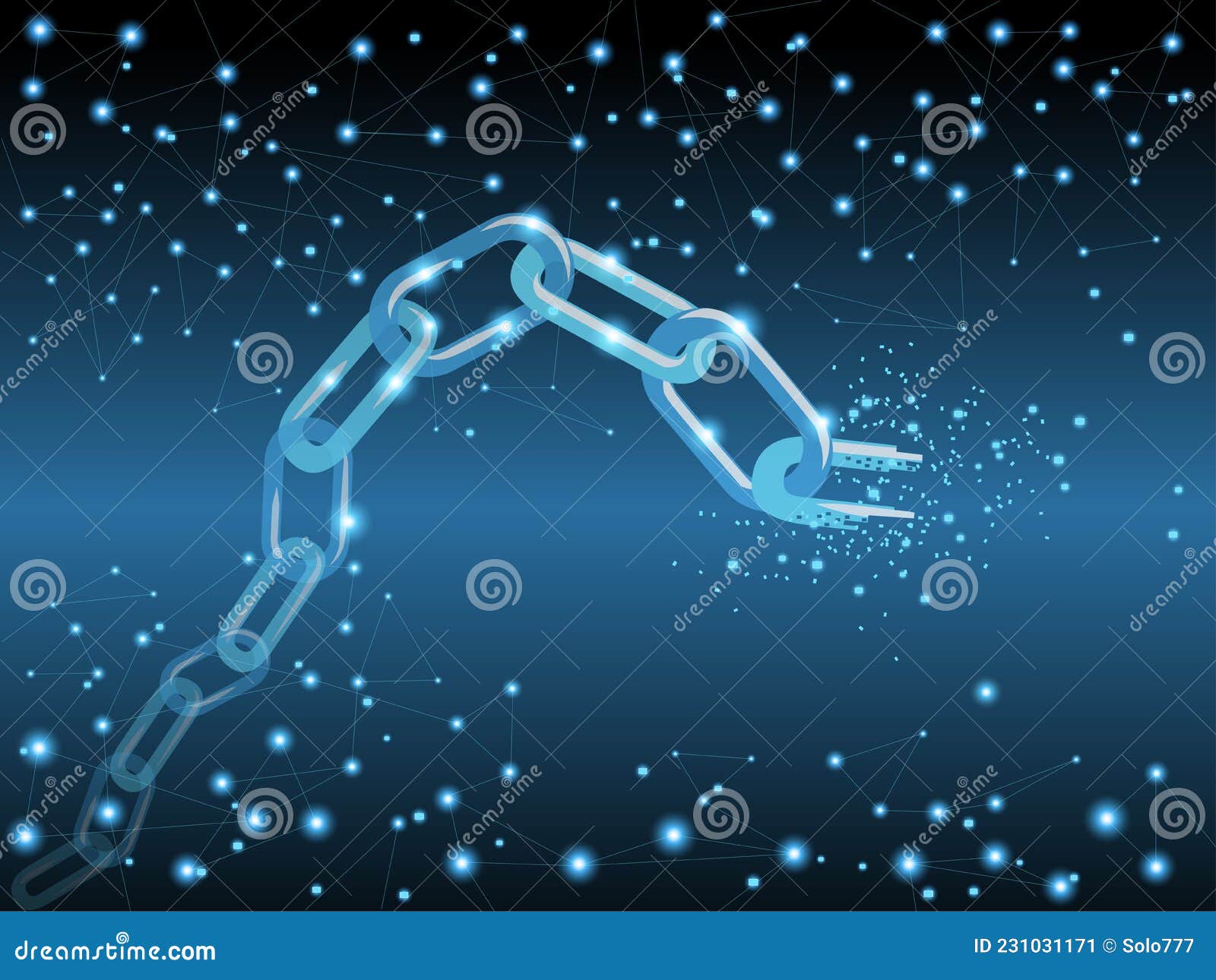 Metal Glowing Chain Surrounded by Luminous Dots and a Light Mesh Stock ...