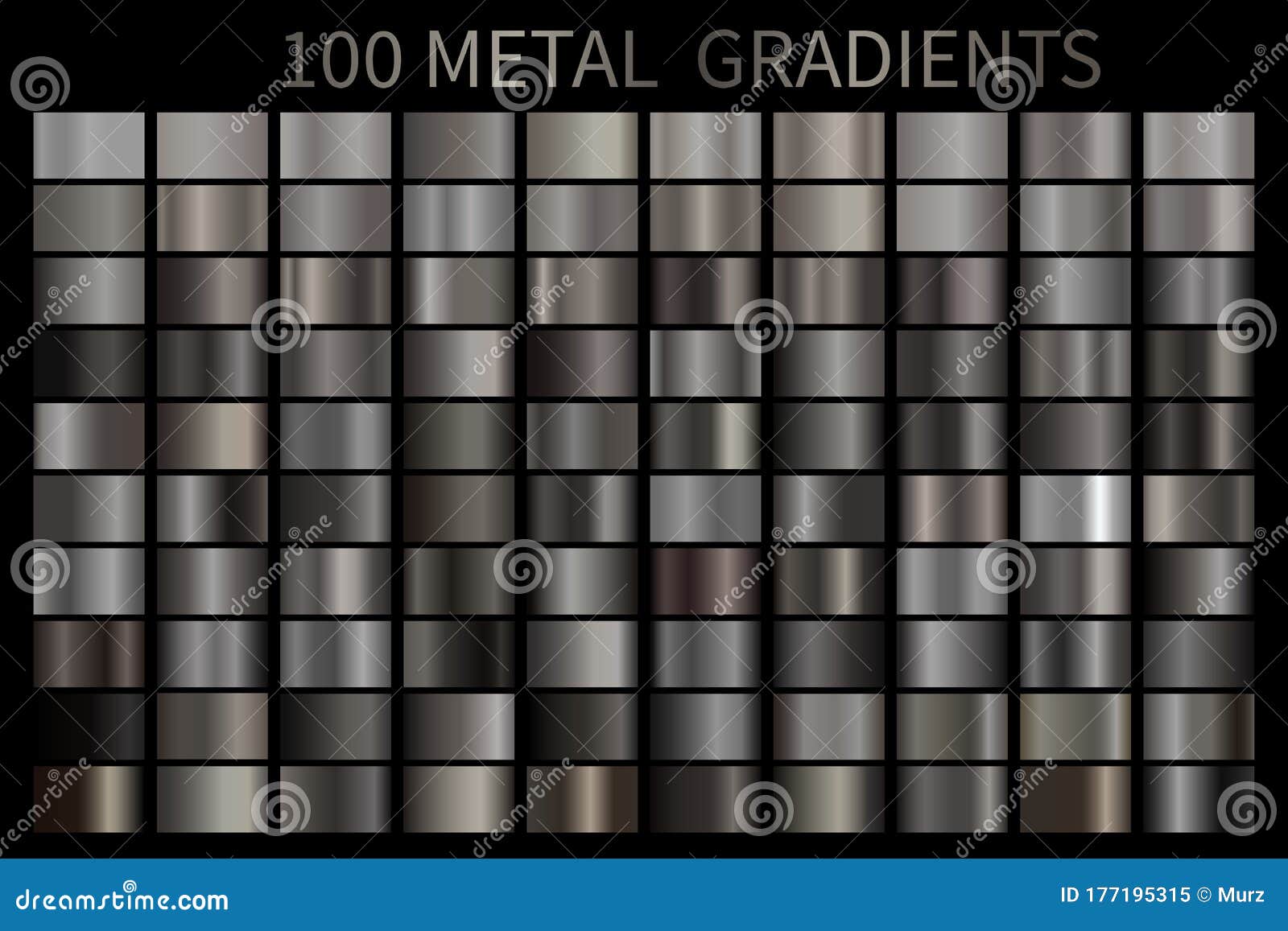 Metal Gradient Color Set. Vector Metallic Chrome Texture Surface ...