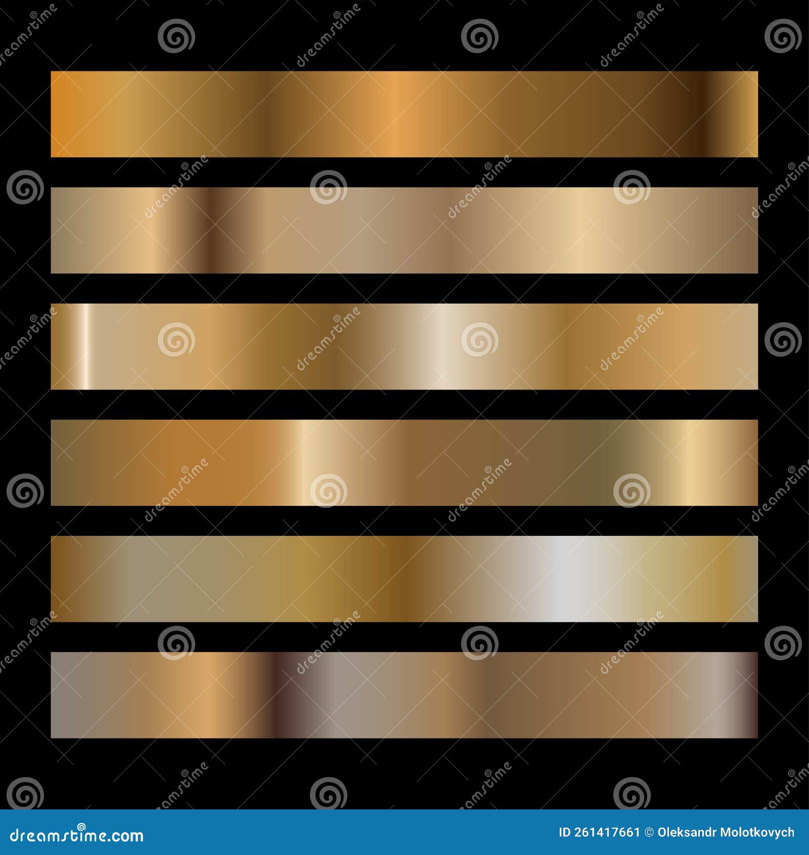 Metal Gradient Set. Golden, Bronze and Brass Gradient Design. Vector ...