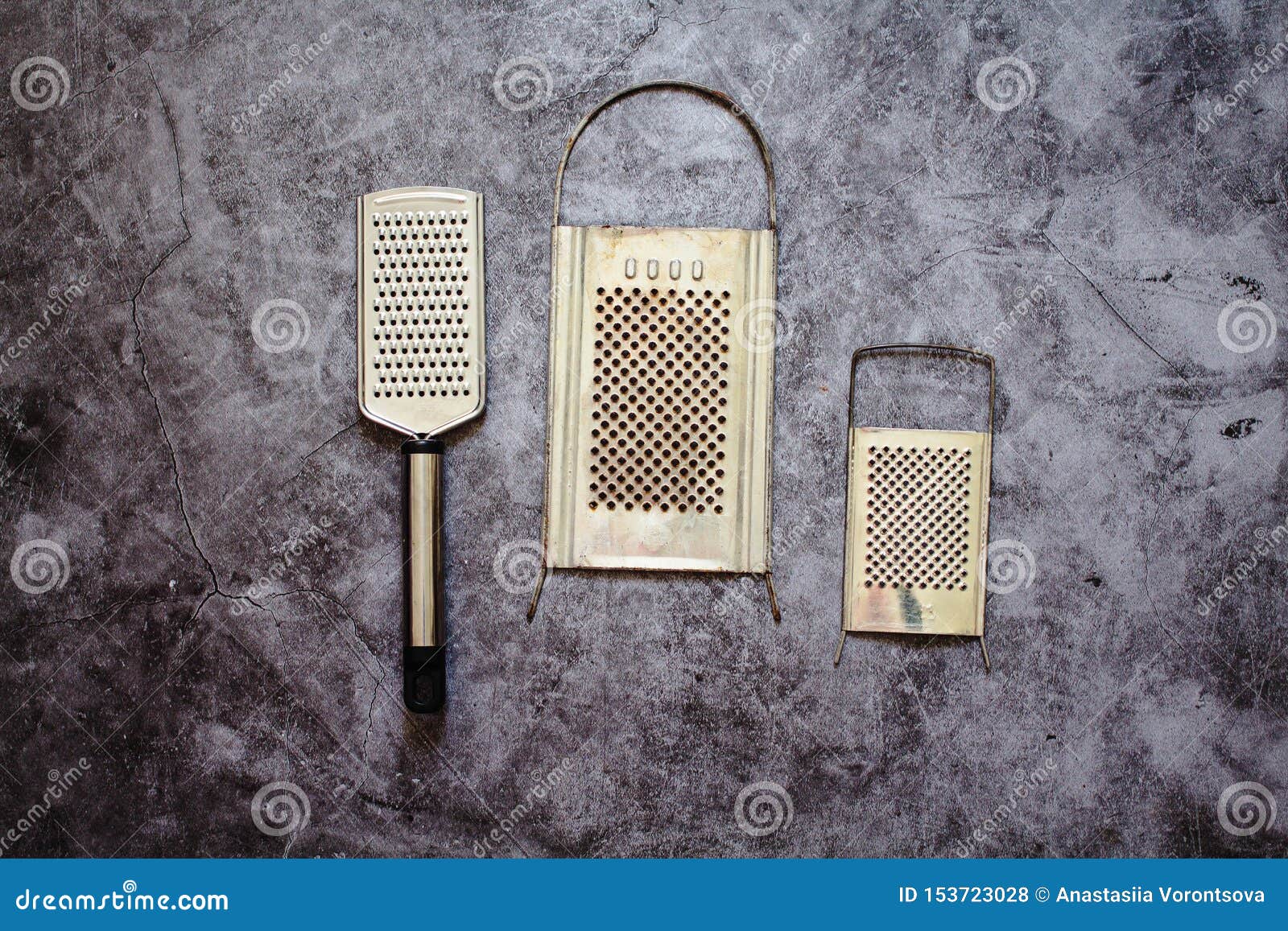 Metal Graters on a Gray Background. Stock Photo - Image of grater ...