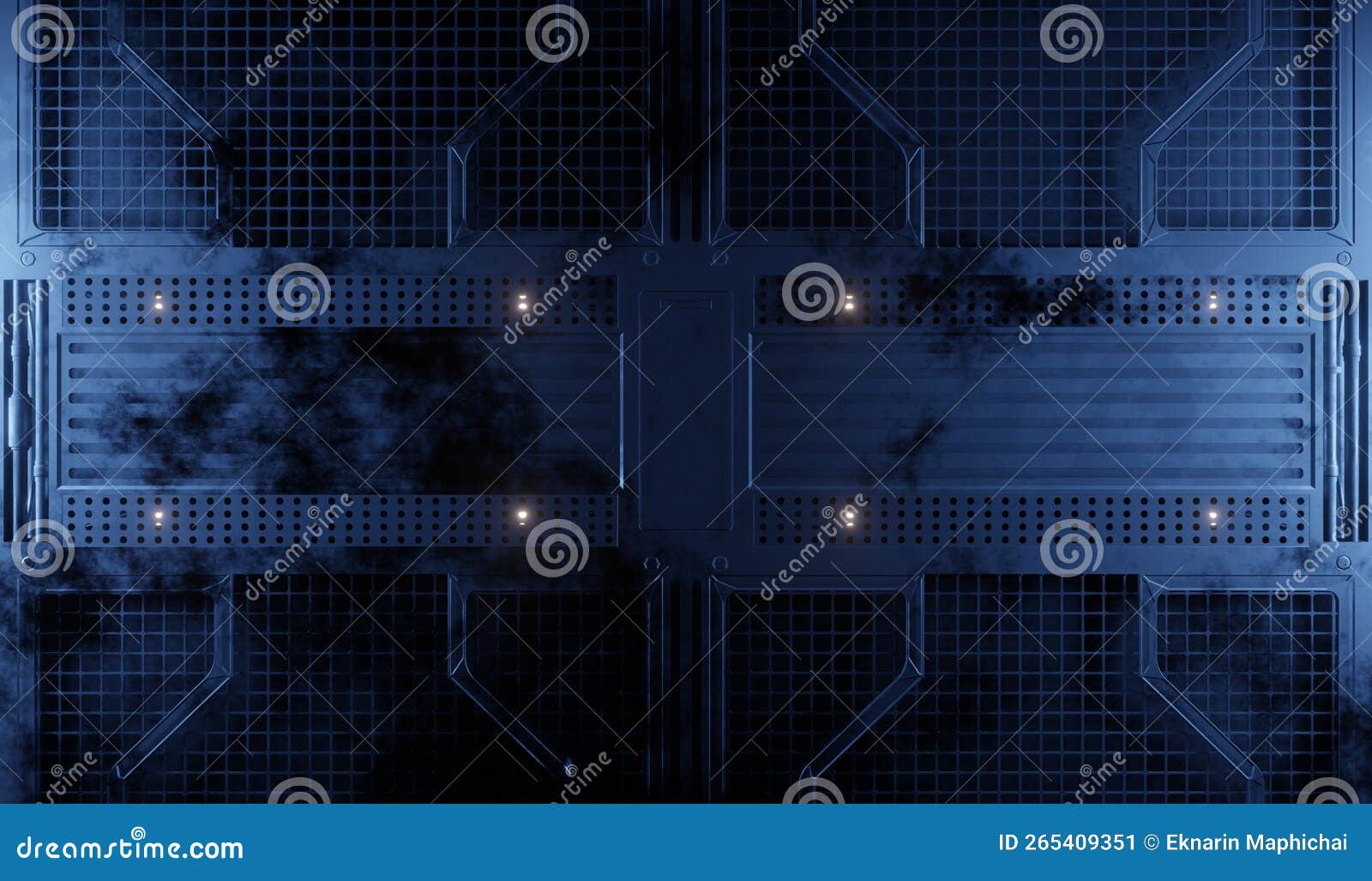 Metal Grating Pathway Blue Lighting in Dark Scene Stock Illustration ...