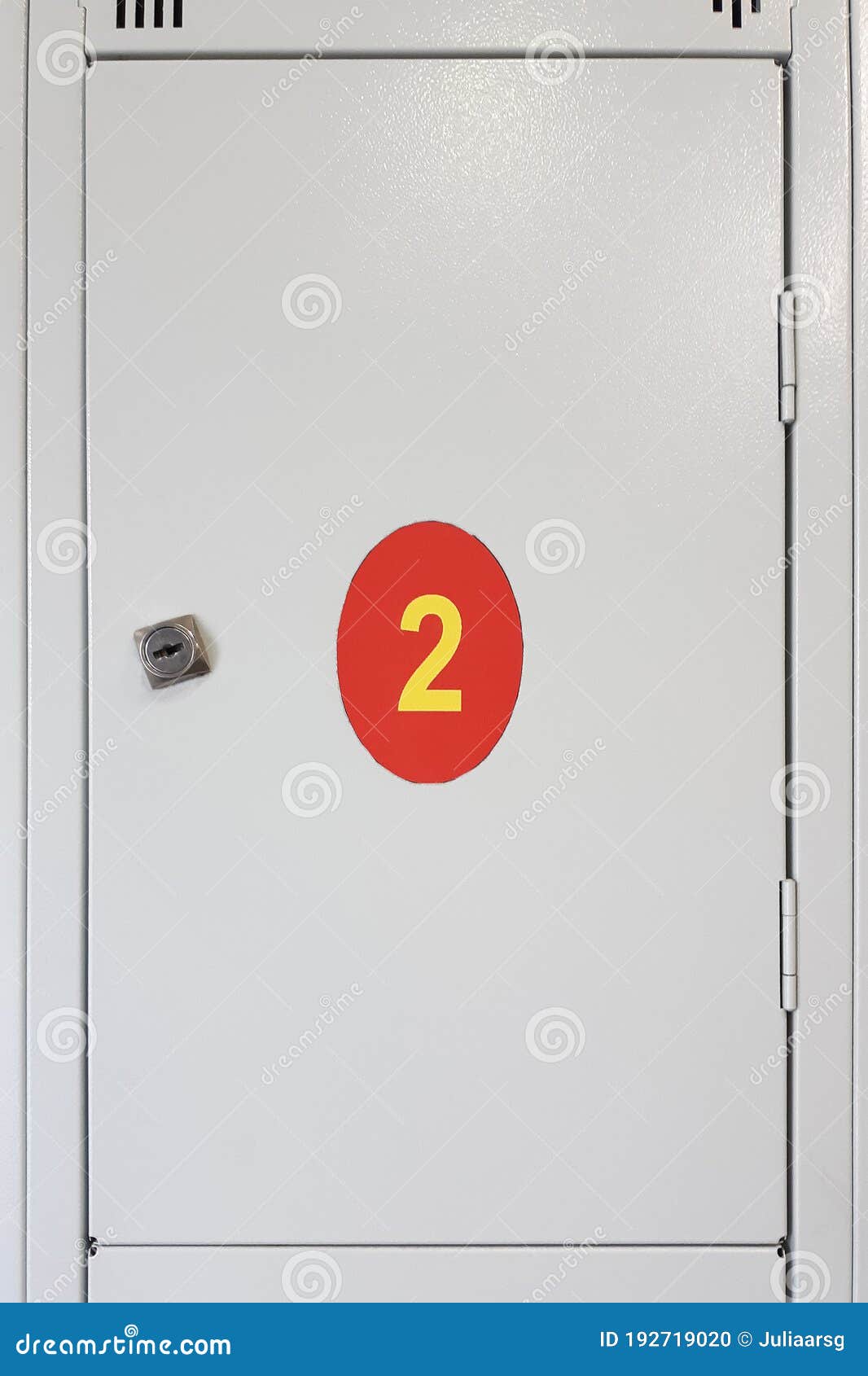 Metal Gray Box with Lock and Red Sticker Number 2. Box for Visitor ...