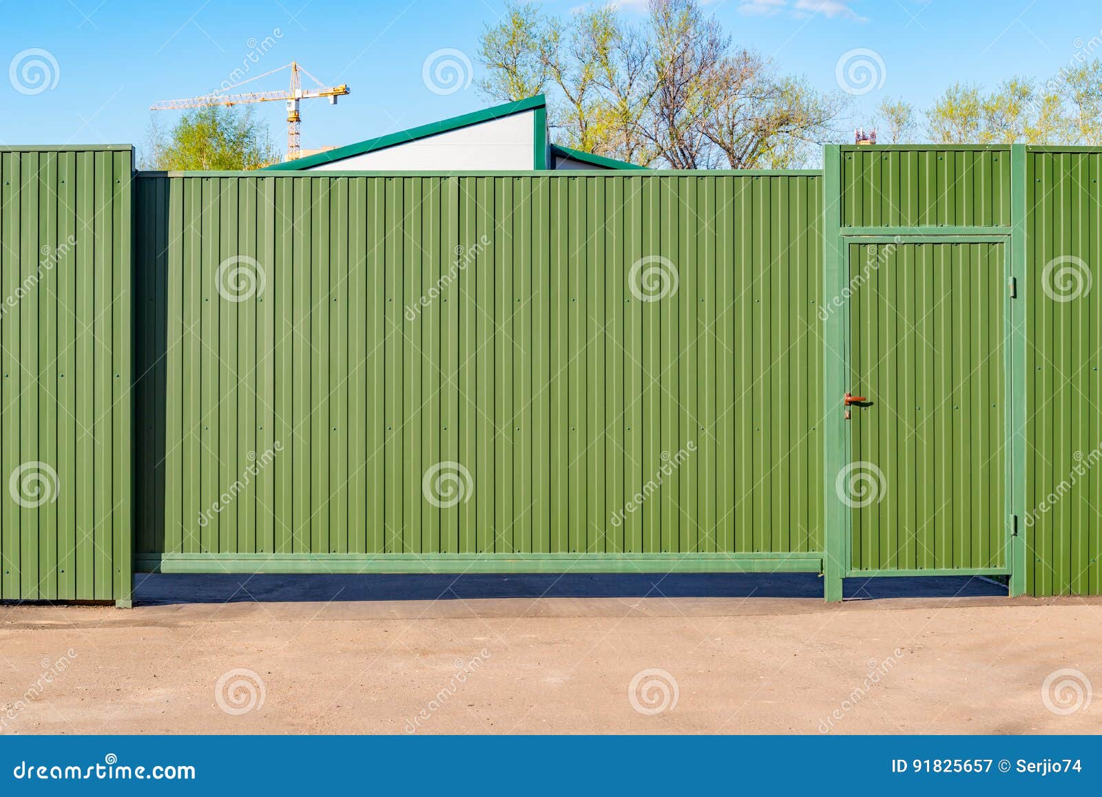 Metal green gates. stock image. Image of green, backyard - 91825657