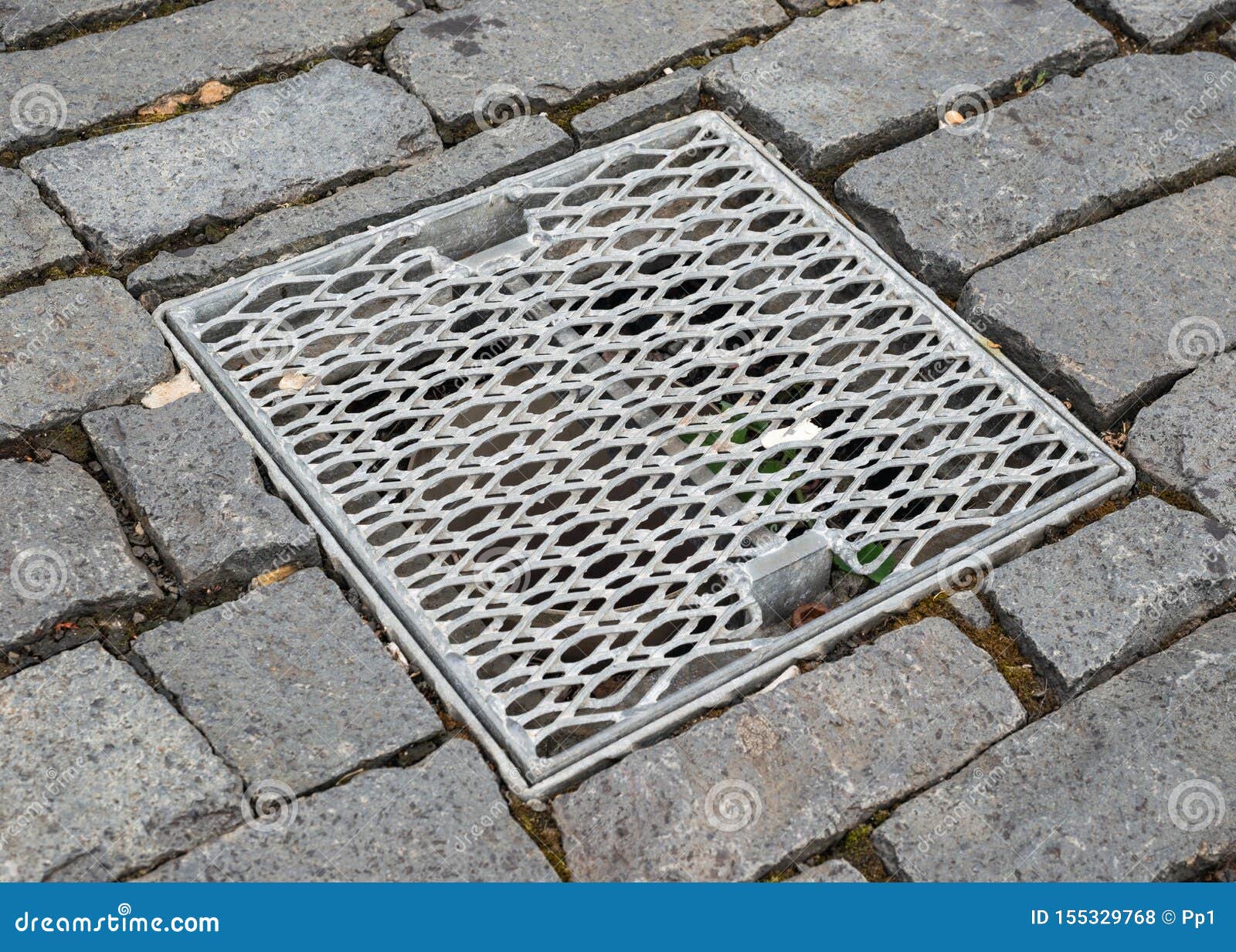 Metal Grid Cover Square Pavement Stock Photo - Image of closeup, drain ...