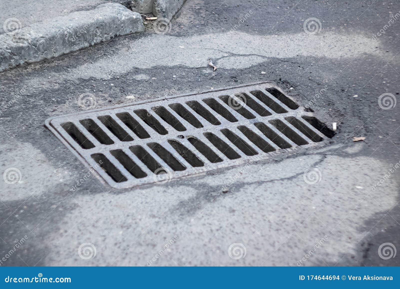 Metal Grill of a Manhole on the Road Stock Photo - Image of pavement ...