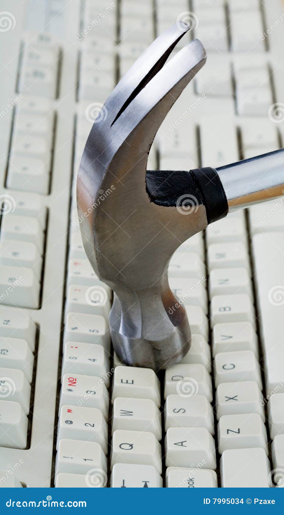 Metal hammer on keyboard stock photo. Image of action - 7995034