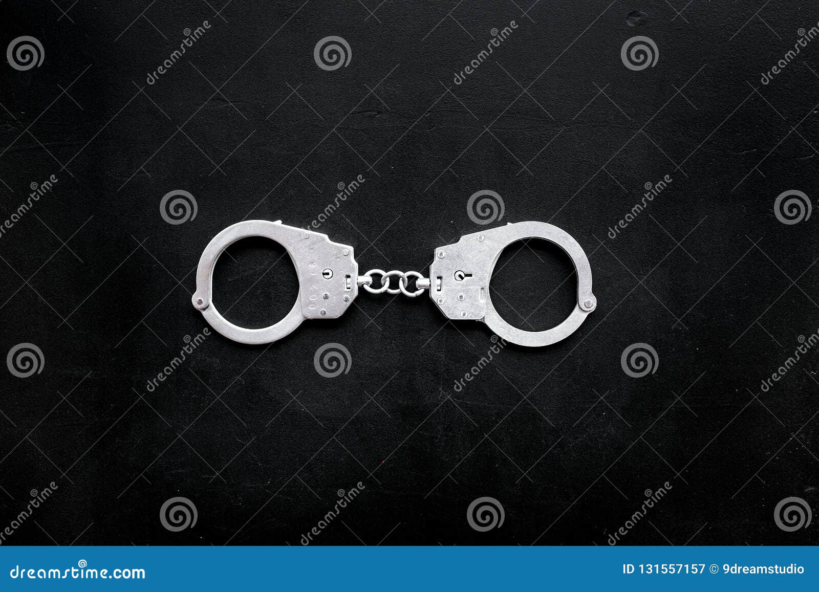Metal Handcuffs on Black Background Top View Copy Space Stock Image ...