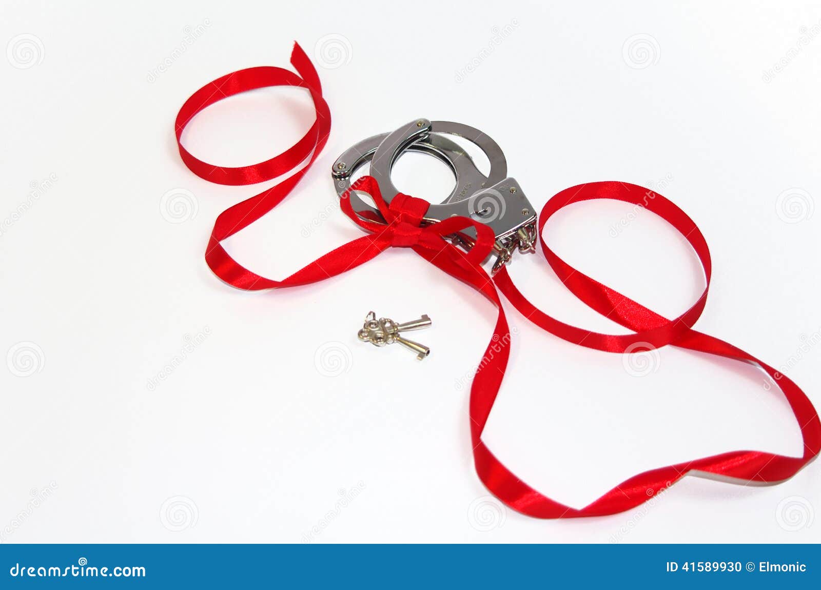 Metal Handcuffs Isolated on the White Background and Red Ribbon Stock ...