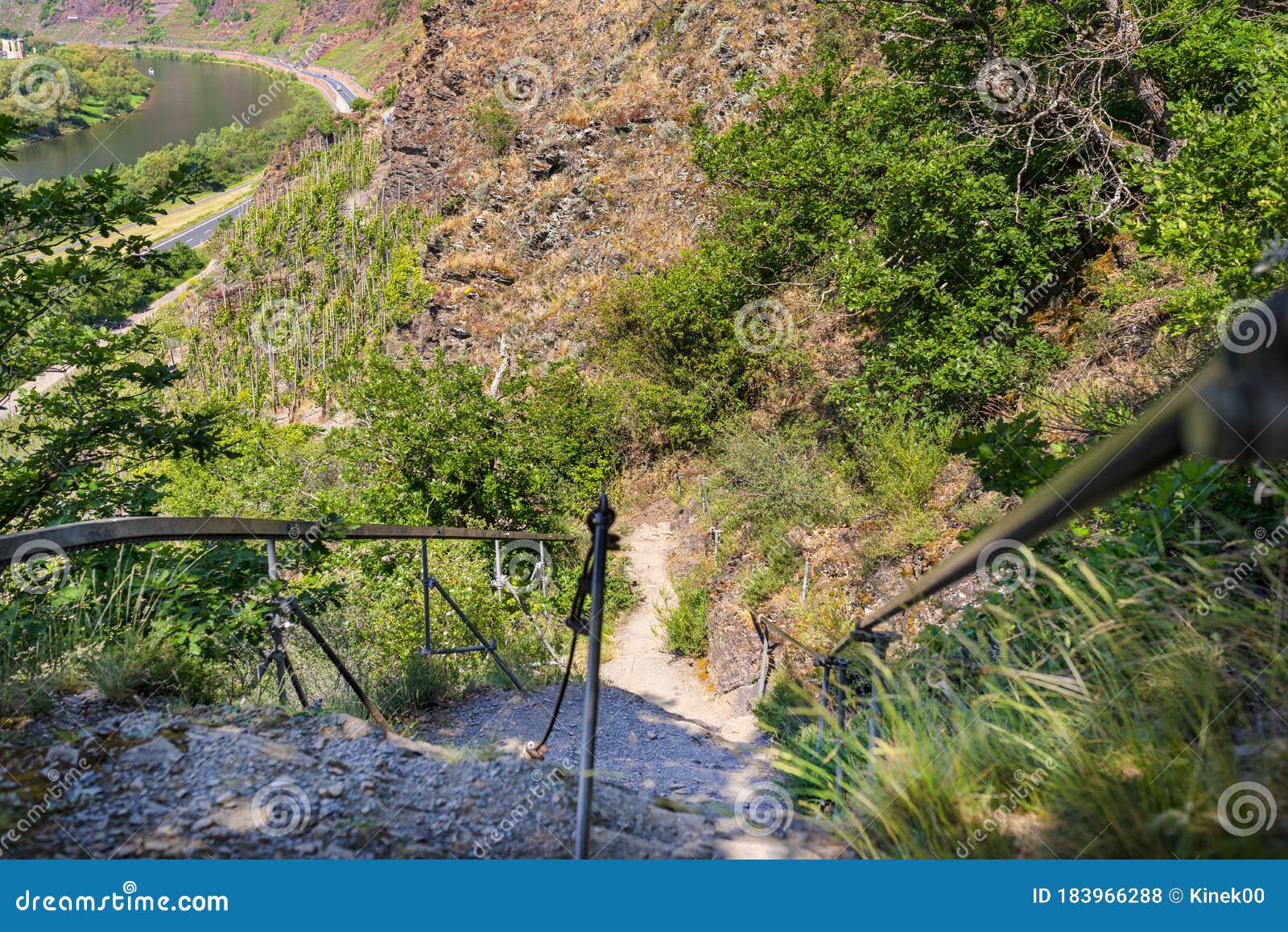 Metal Handrail and Rail on the Trail in Wineries on a Steep Slate Trail ...