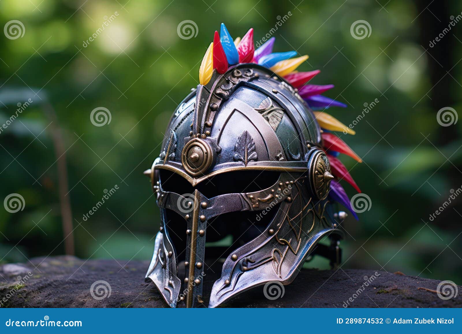 A Metal Helmet with Colorful Spikes on it Stock Illustration ...