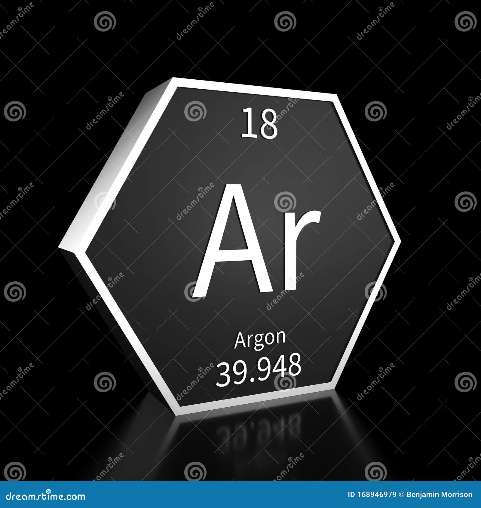 Periodic Table Element Argon Rendered Metal on Black on Black Stock ...