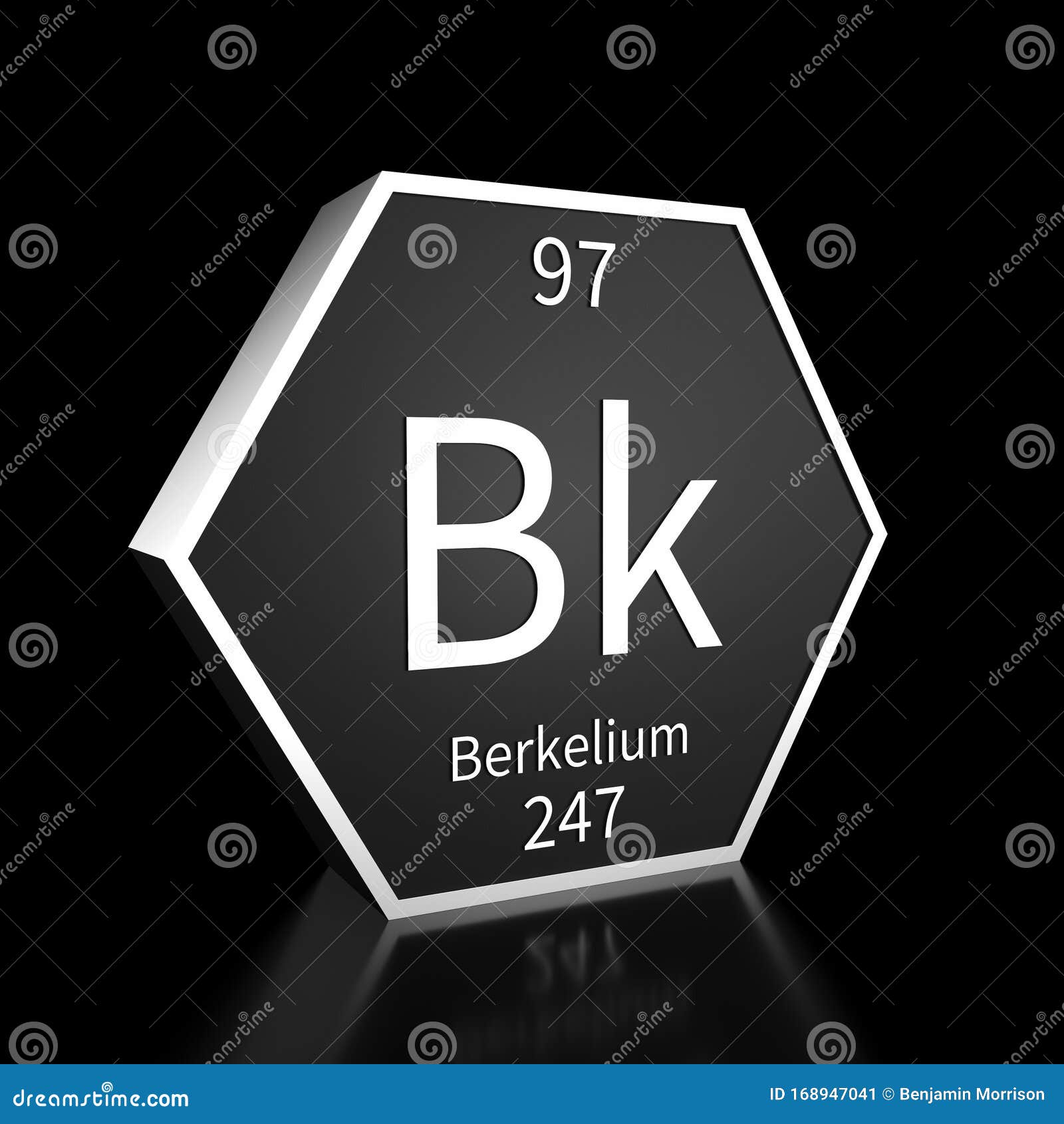 Periodic Table Element Berkelium Rendered Metal on Black on Black Stock ...