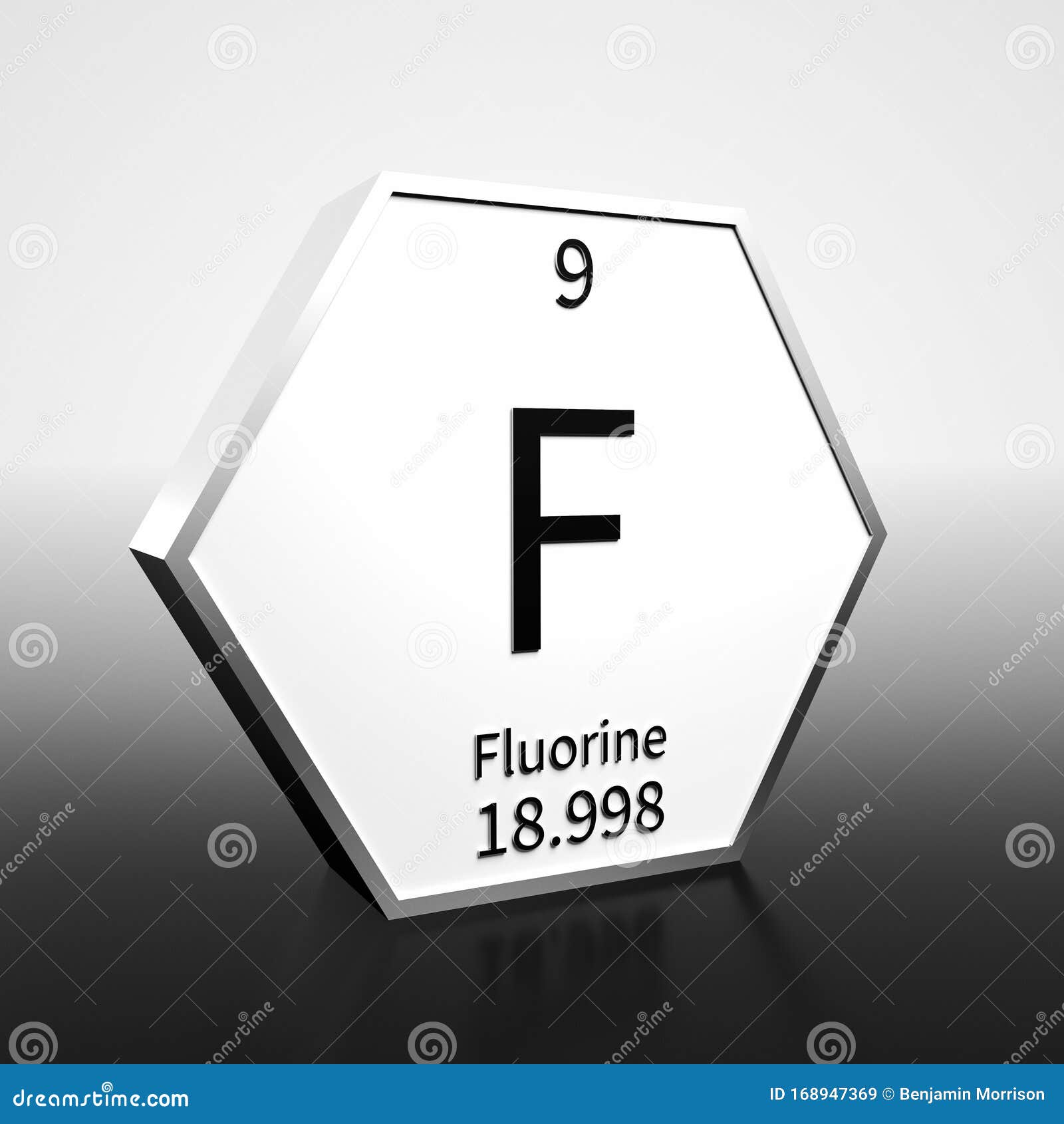 Periodic Table Element Fluorine Rendered Black on White on White and ...