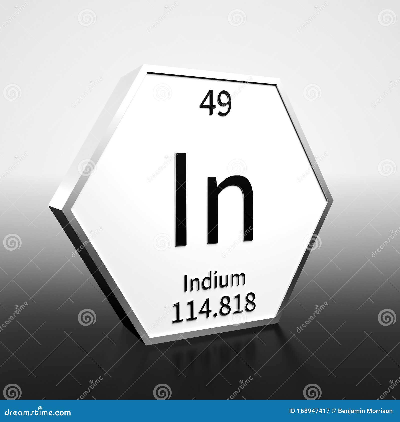 Periodic Table Element Indium Rendered Black on White on White and ...