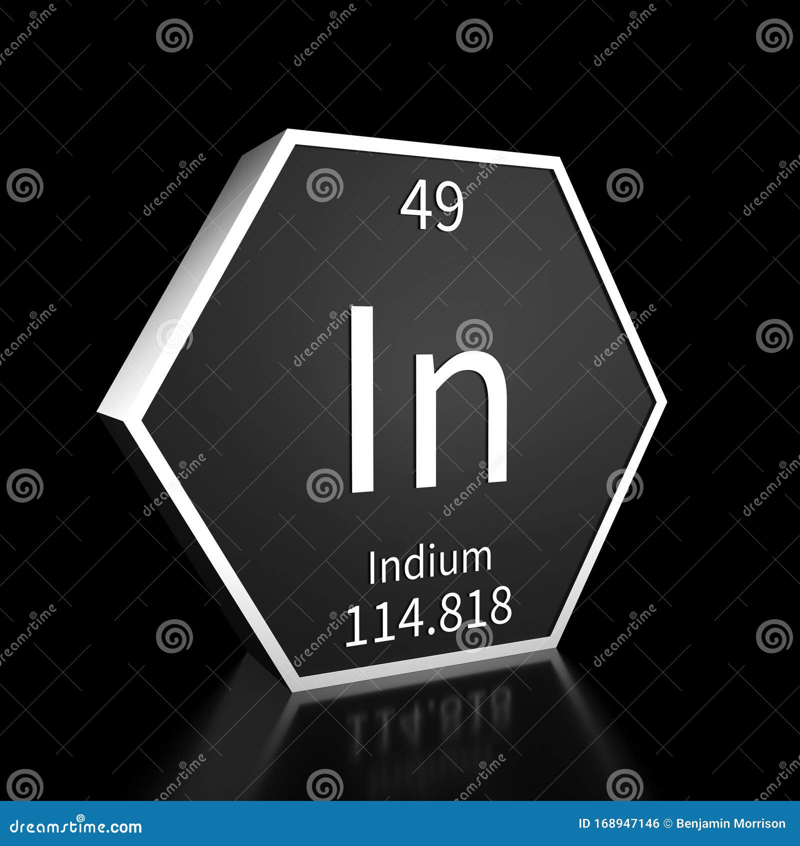 Periodic Table Element Indium Rendered Metal on Black on Black Stock ...