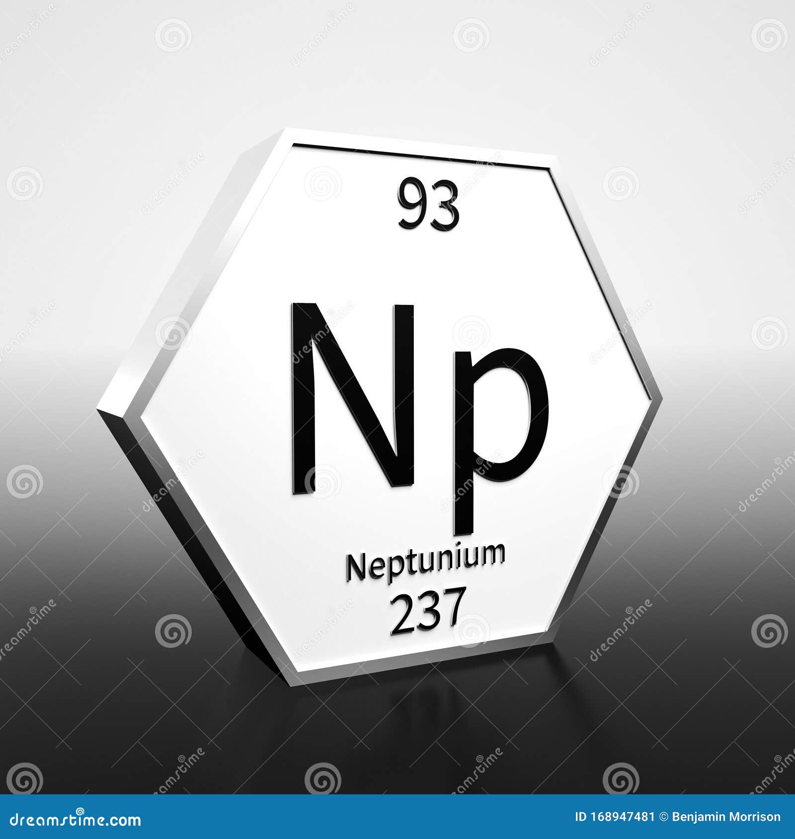 Periodic Table Element Neptunium Rendered Black on White on White and ...