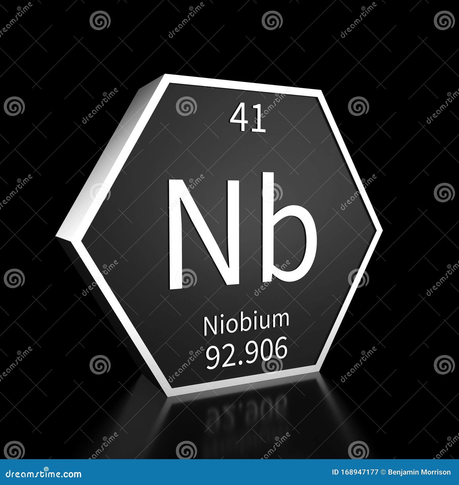 Periodic Table Element Niobium Rendered Metal on Black on Black Stock ...