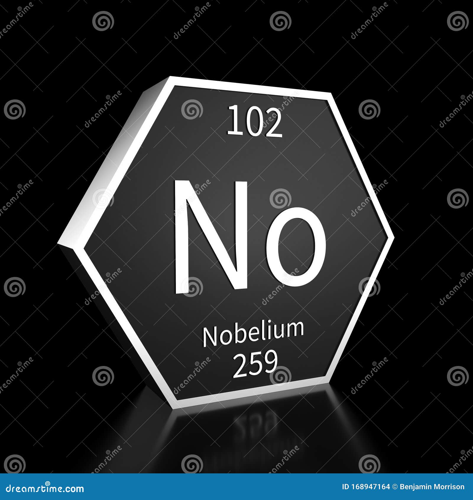 Periodic Table Element Nobelium Rendered Metal on Black on Black Stock ...