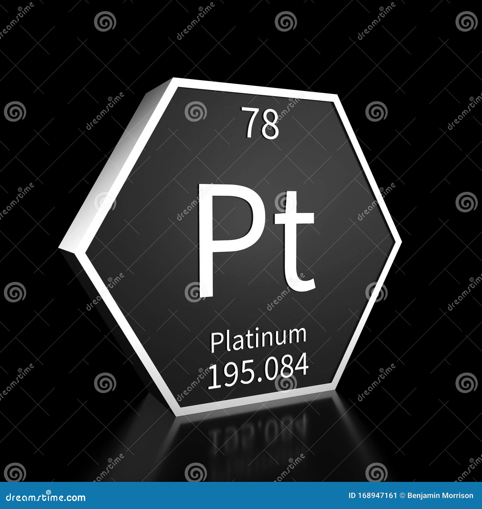 Periodic Table Element Platinum Rendered Metal on Black on Black Stock ...
