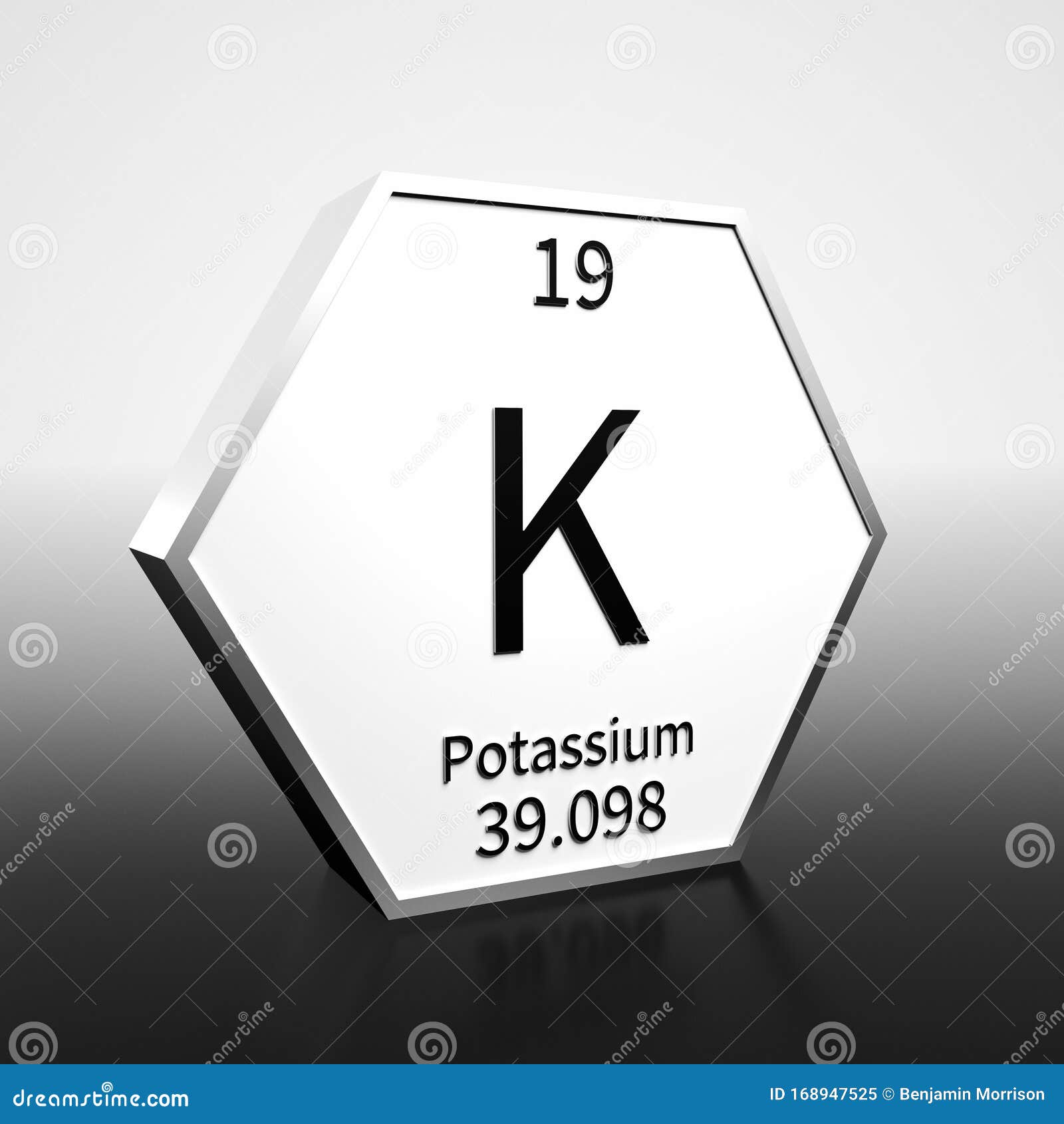 Periodic Table Element Potassium Rendered Black on White on White and ...