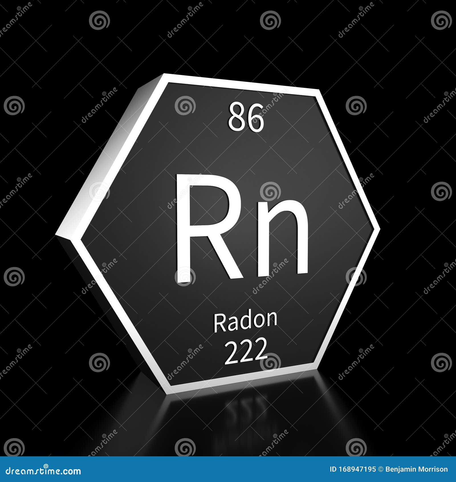 Periodic Table Element Radon Rendered Metal on Black on Black Stock ...
