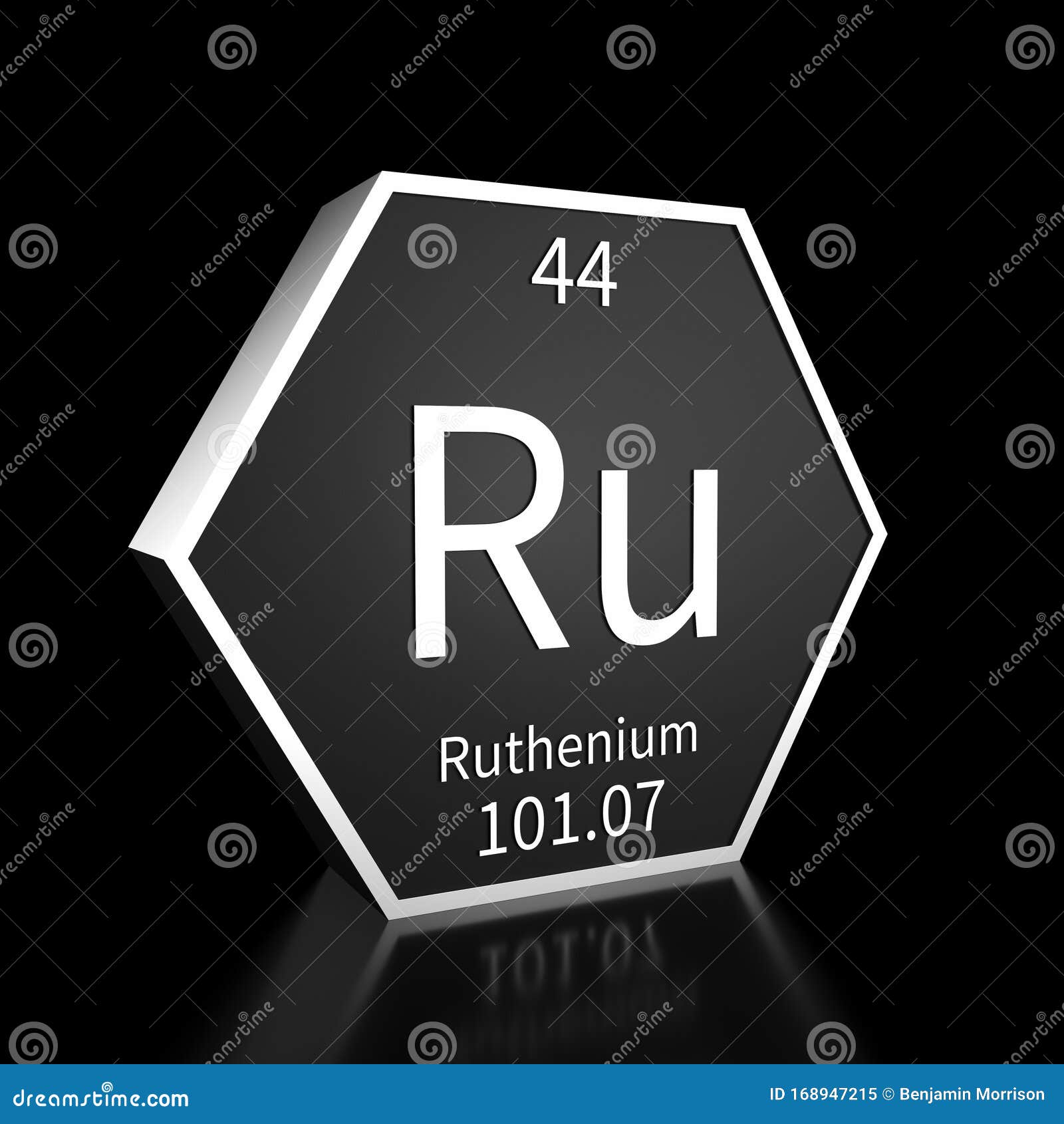 Periodic Table Element Ruthenium Rendered Metal on Black on Black Stock ...