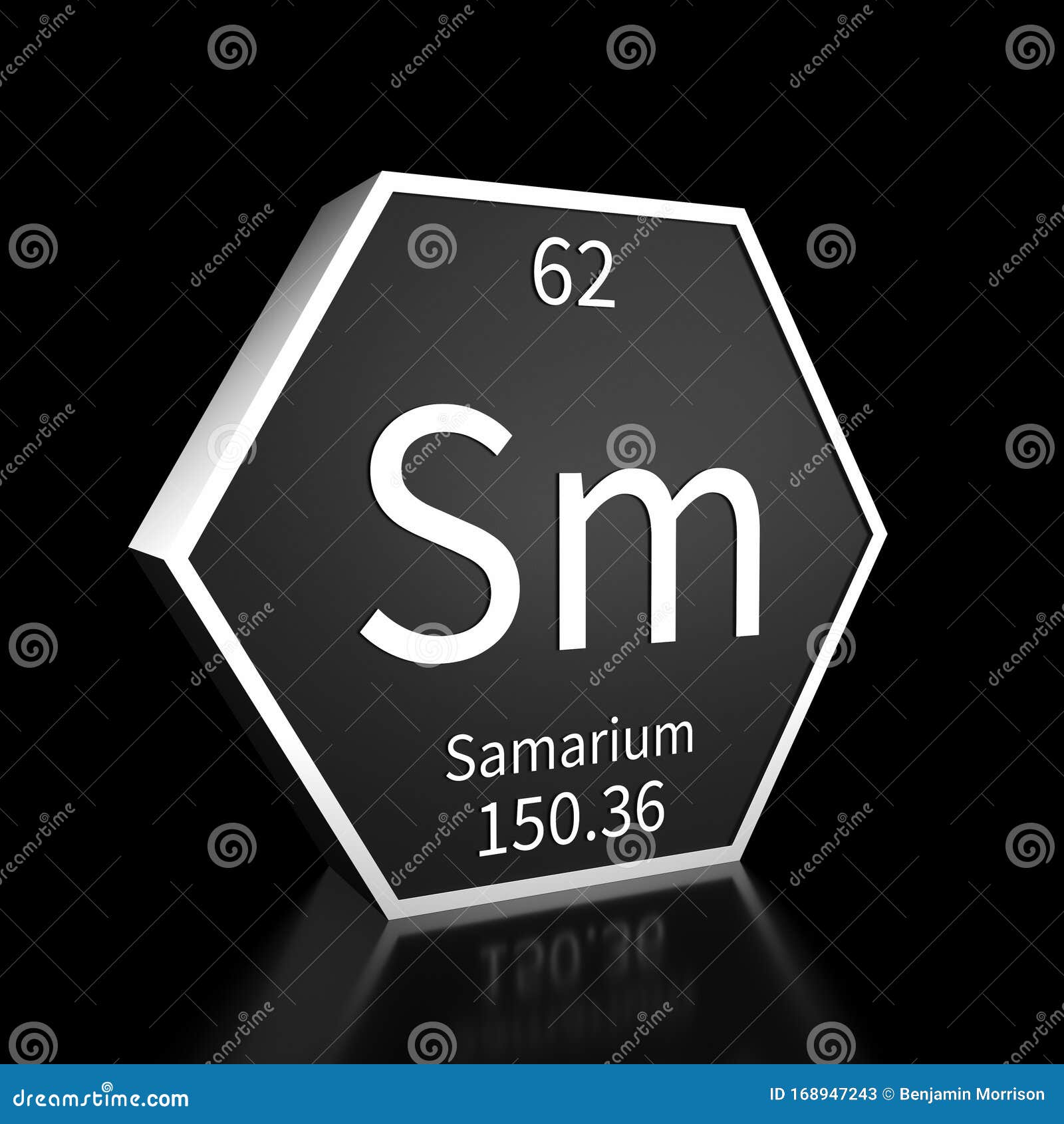 Periodic Table Element Samarium Rendered Metal on Black on Black Stock ...
