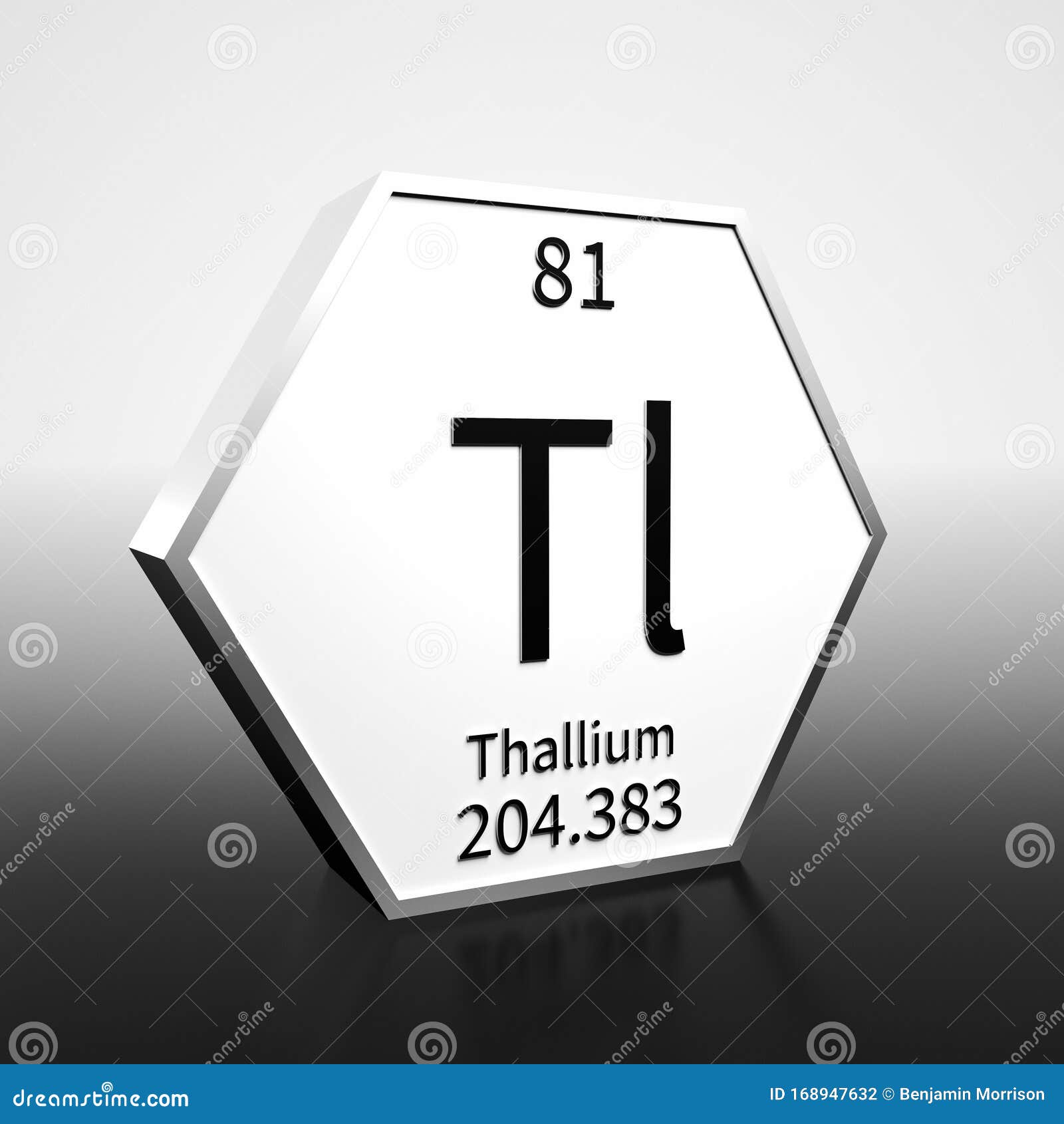 Periodic Table Element Thallium Rendered Black on White on White and ...