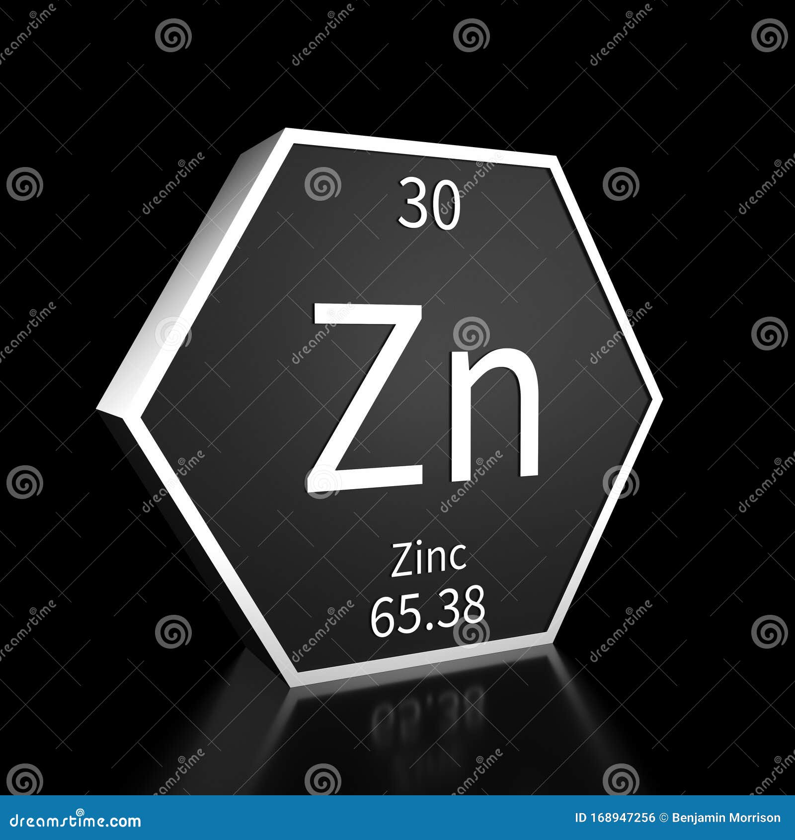Periodic Table Element Zinc Rendered Metal on Black on Black Stock ...