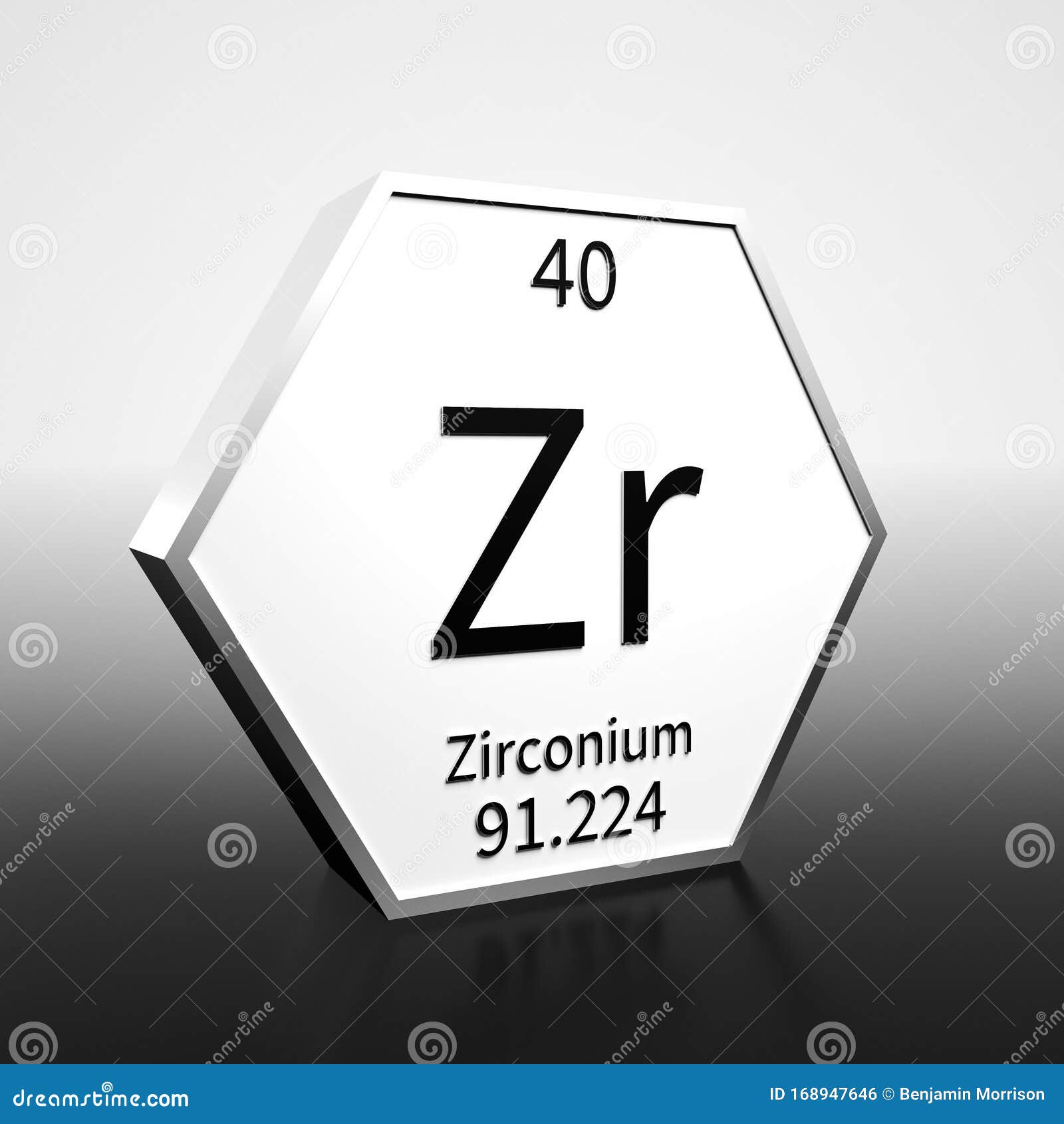 Periodic Table Element Zirconium Rendered Black on White on White and ...