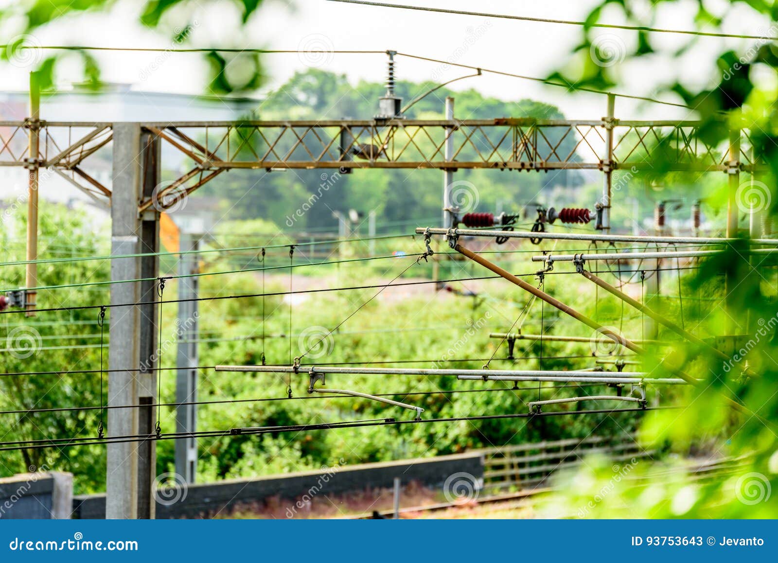 Metal High Voltage Electric Supply Cables Over Railway Royalty-Free ...