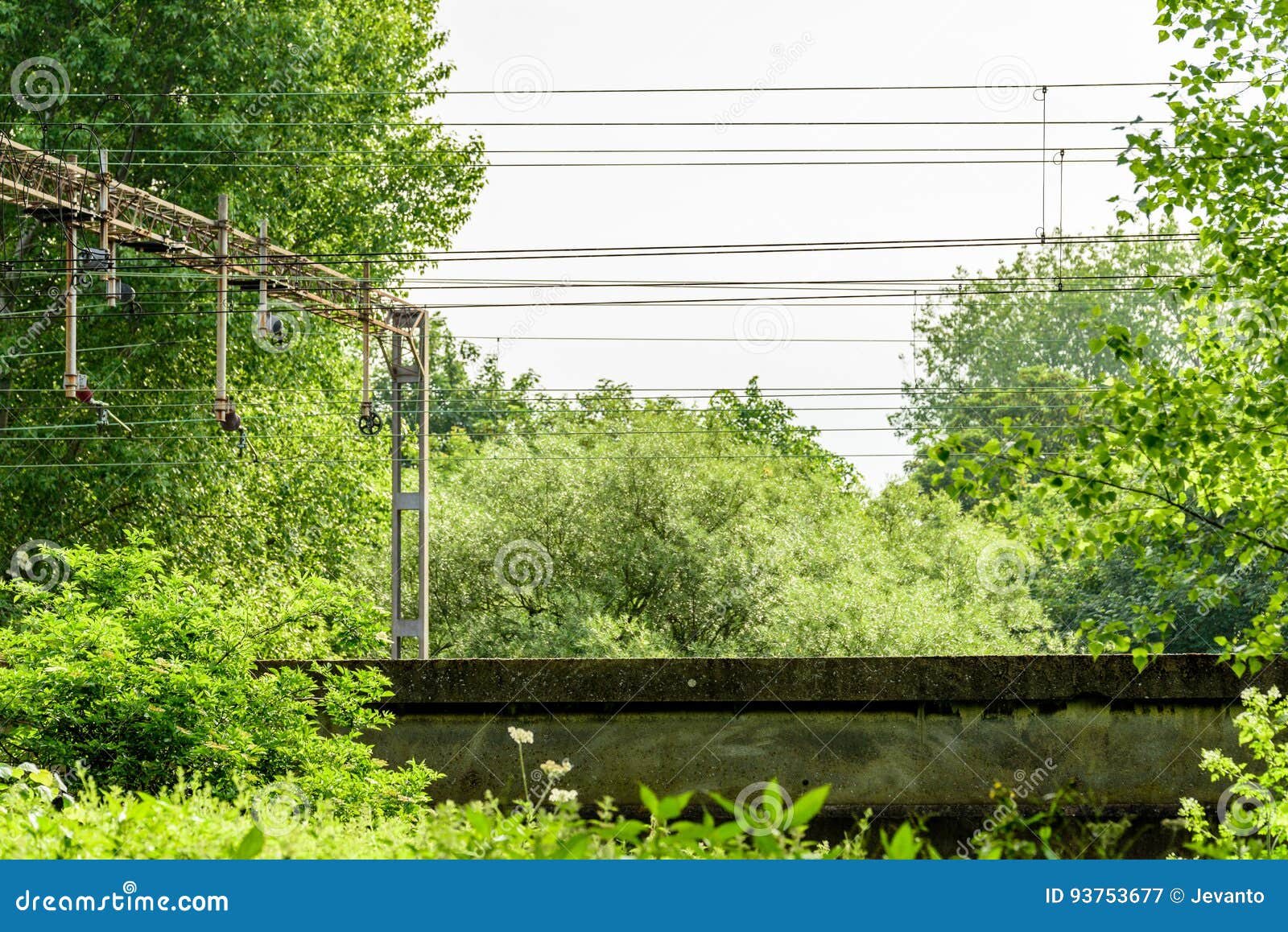 Metal High Voltage Electric Supply Cables Over Railway Stock Image ...