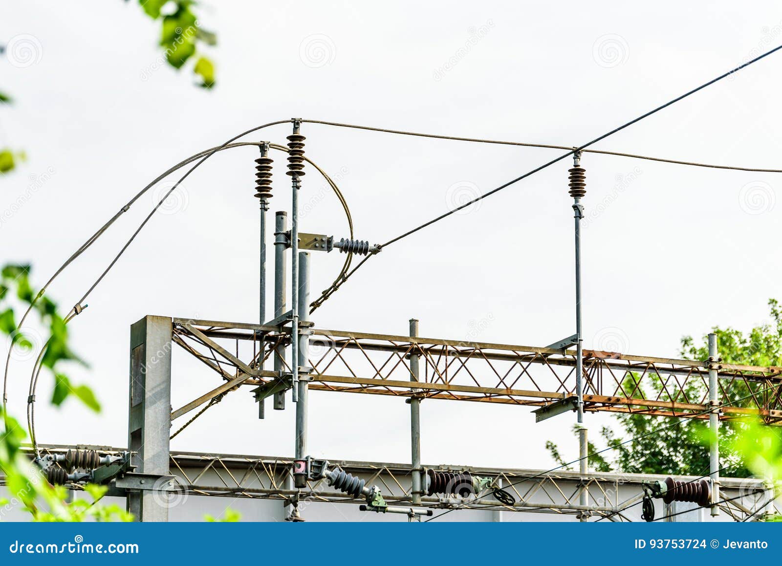 Metal High Voltage Electric Supply Cables Over Railway Stock Photo ...