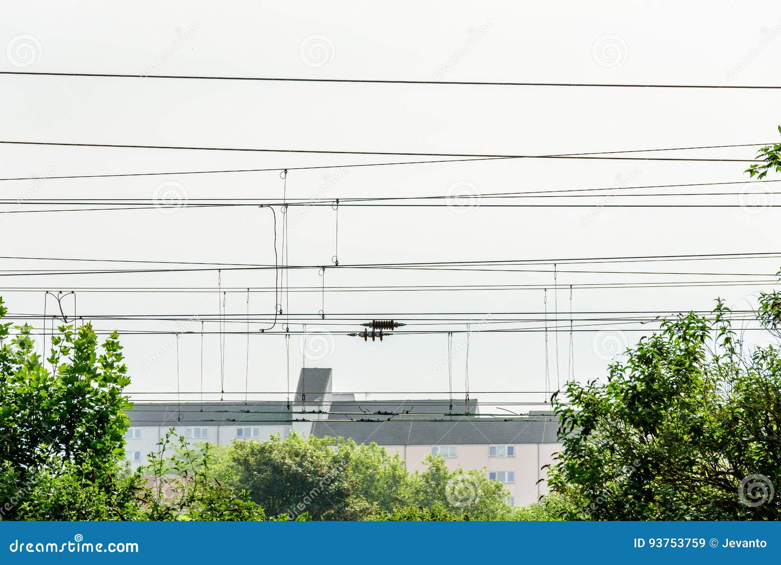 Metal High Voltage Electric Supply Cables Over Railway Stock Image ...