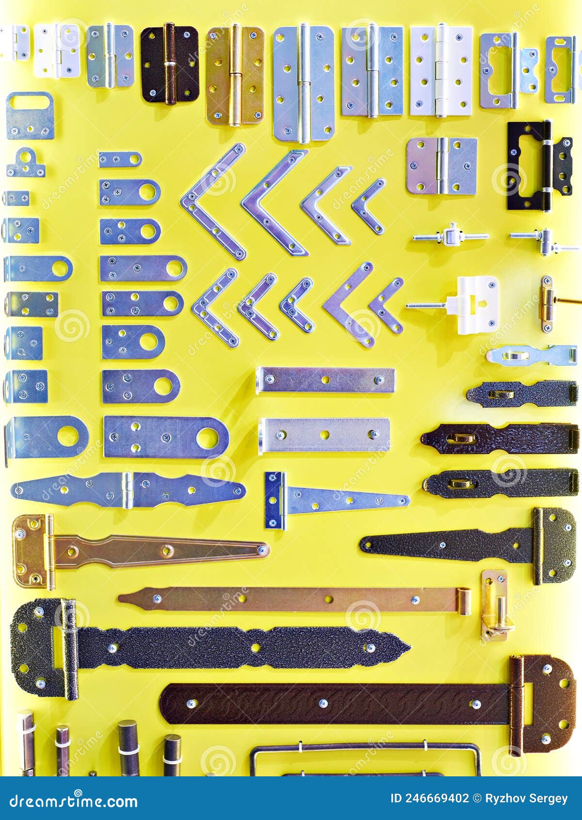 Metal Hinges and Brackets in Hardware Store Stock Photo - Image of ...