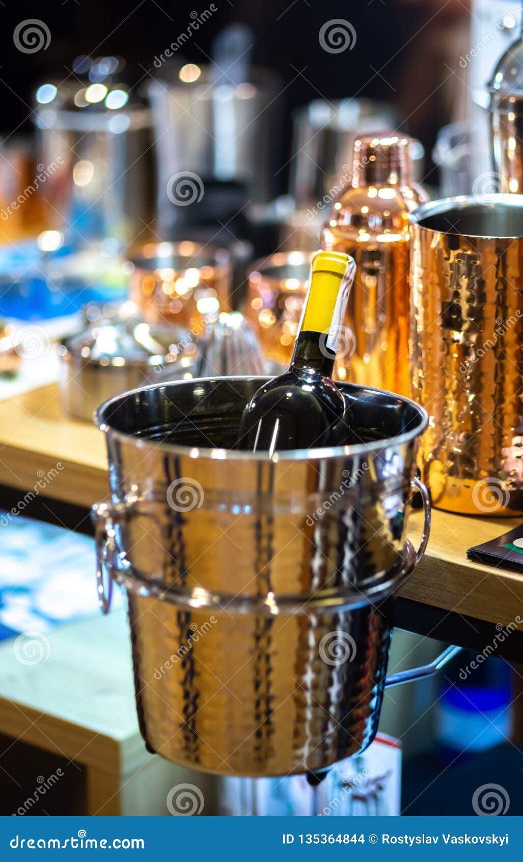 Metal Ice Bucket for Wine Bottles Stock Photo - Image of bucket, cold ...