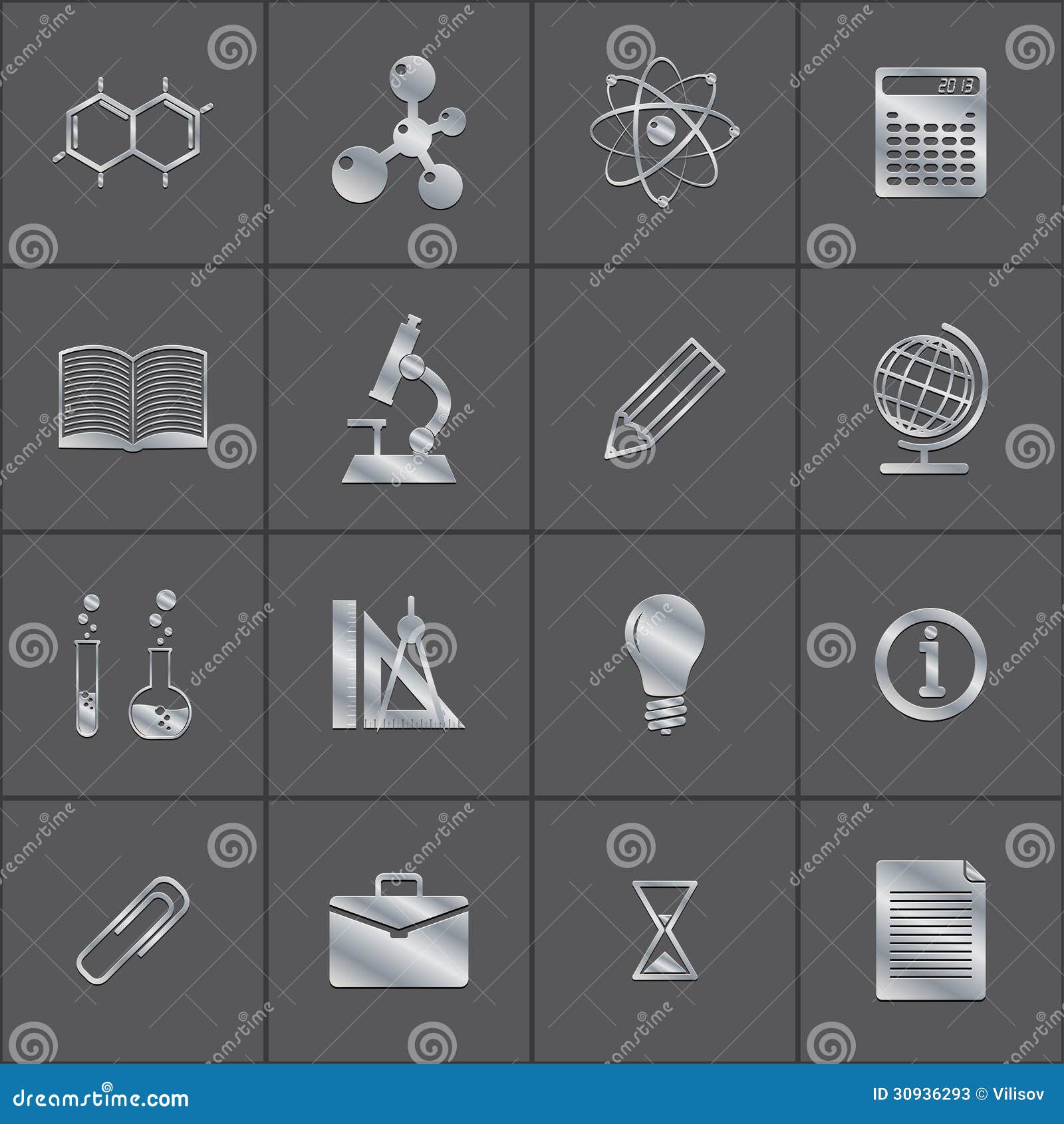 Metal icons of a science stock vector. Illustration of science - 30936293