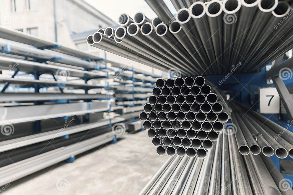 Metal inox pipe on stack stock image. Image of round - 103673115