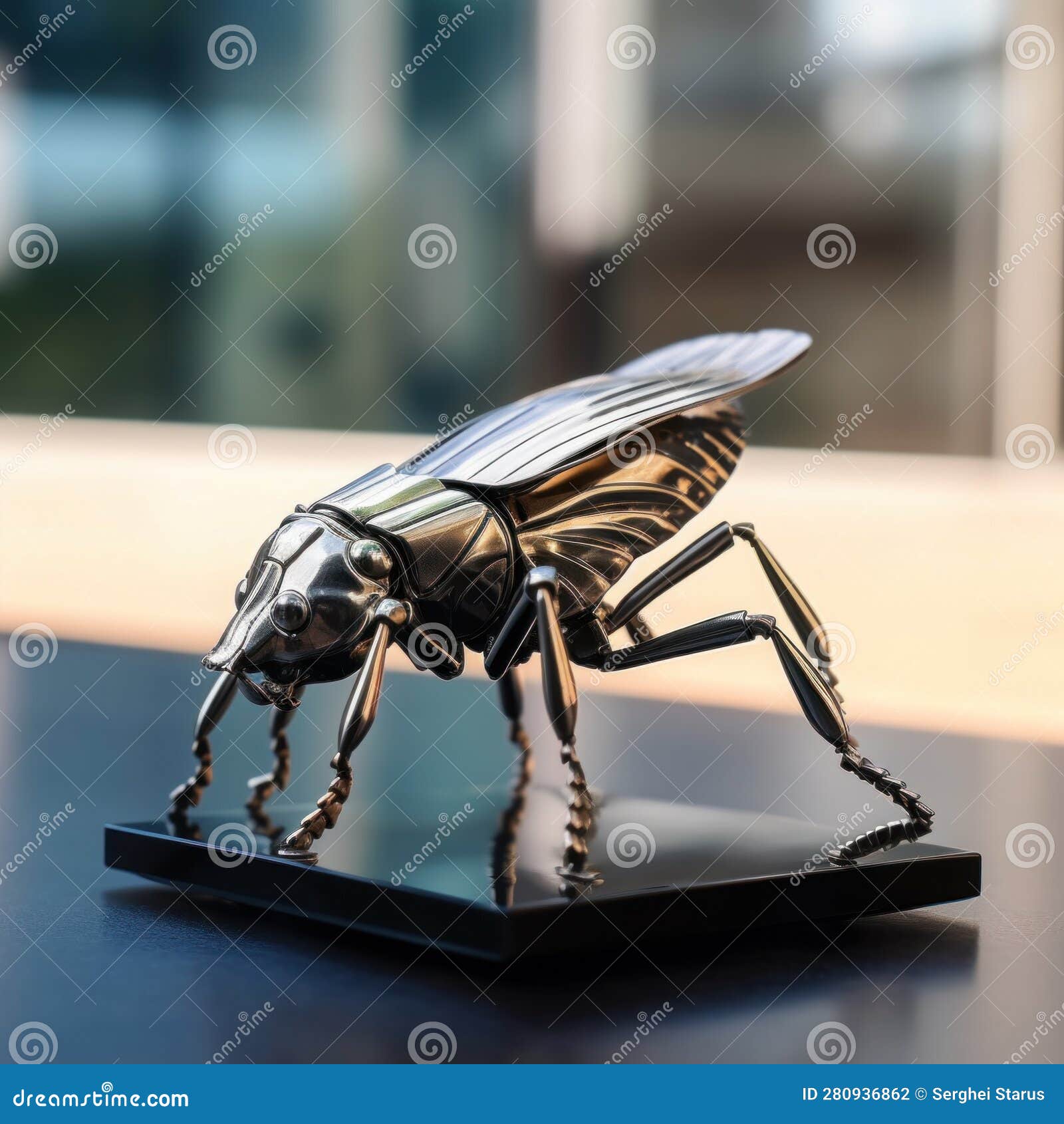 A Metal Insect Sitting on Top of a Table. Generative AI Image. Stock ...
